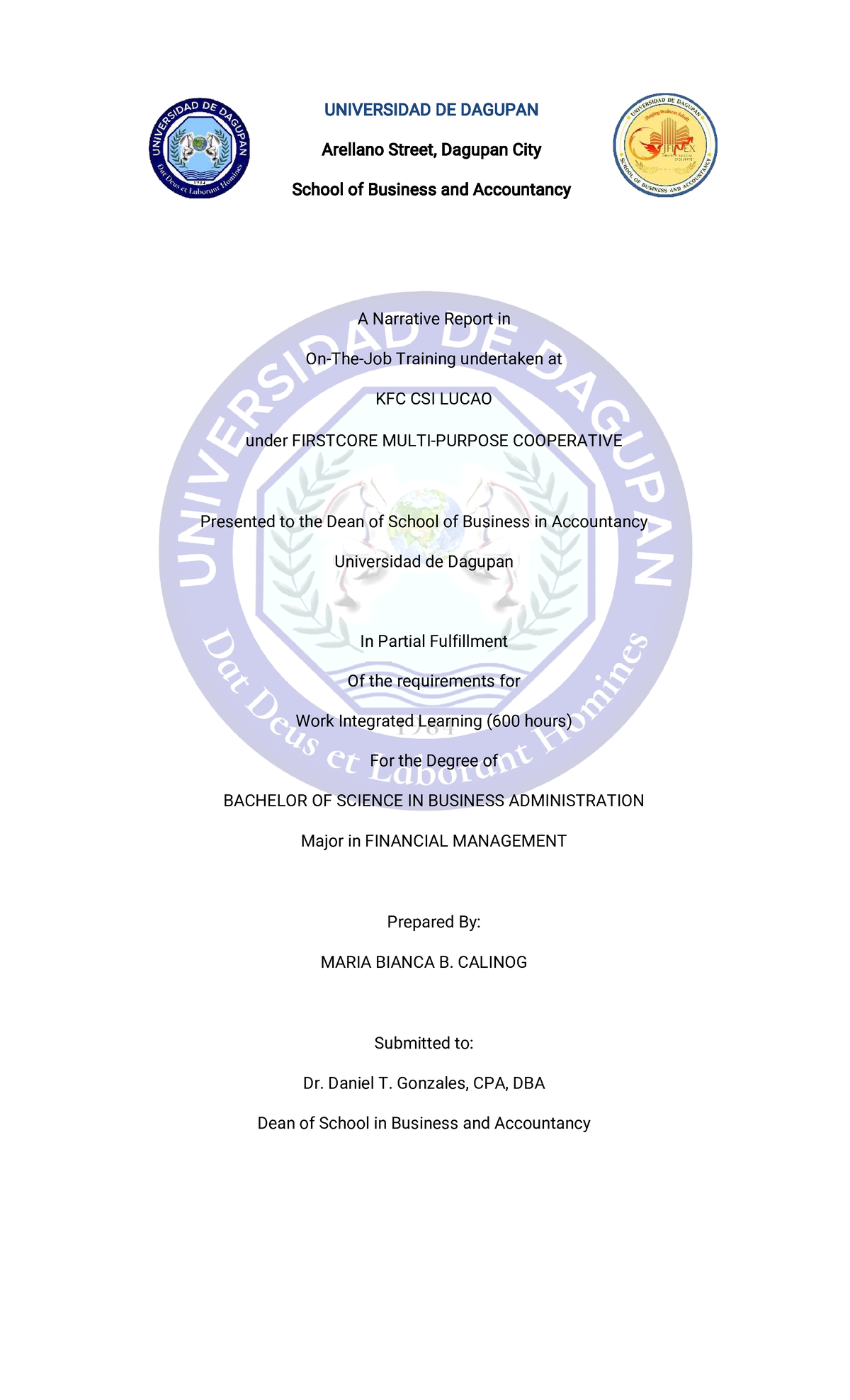 OJT Portfolio: Training Experience at KFC for BSBA in FM - Studocu