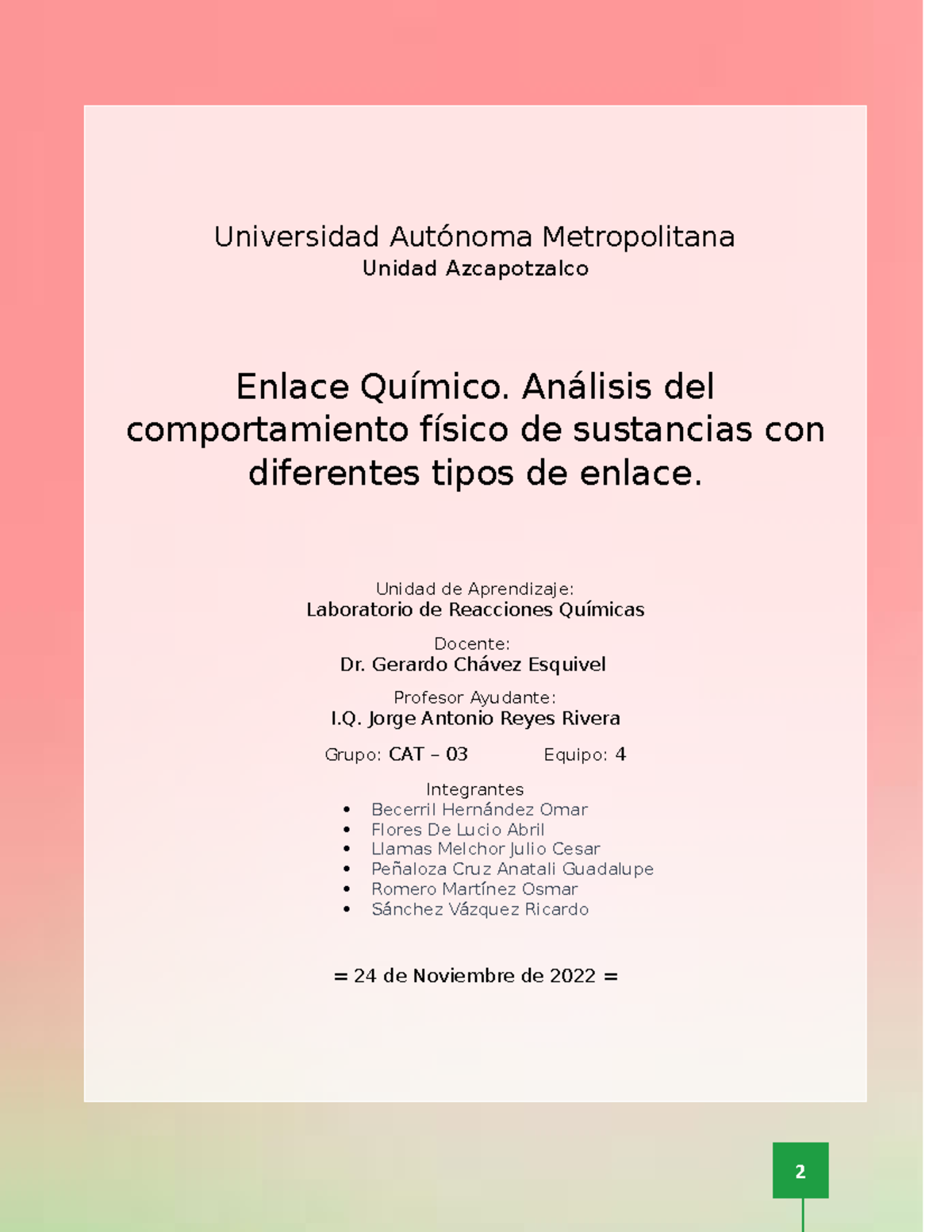 Análisis Físico de Sustancias: Enlace Químico en Laboratorio UAM CAT-03 ...