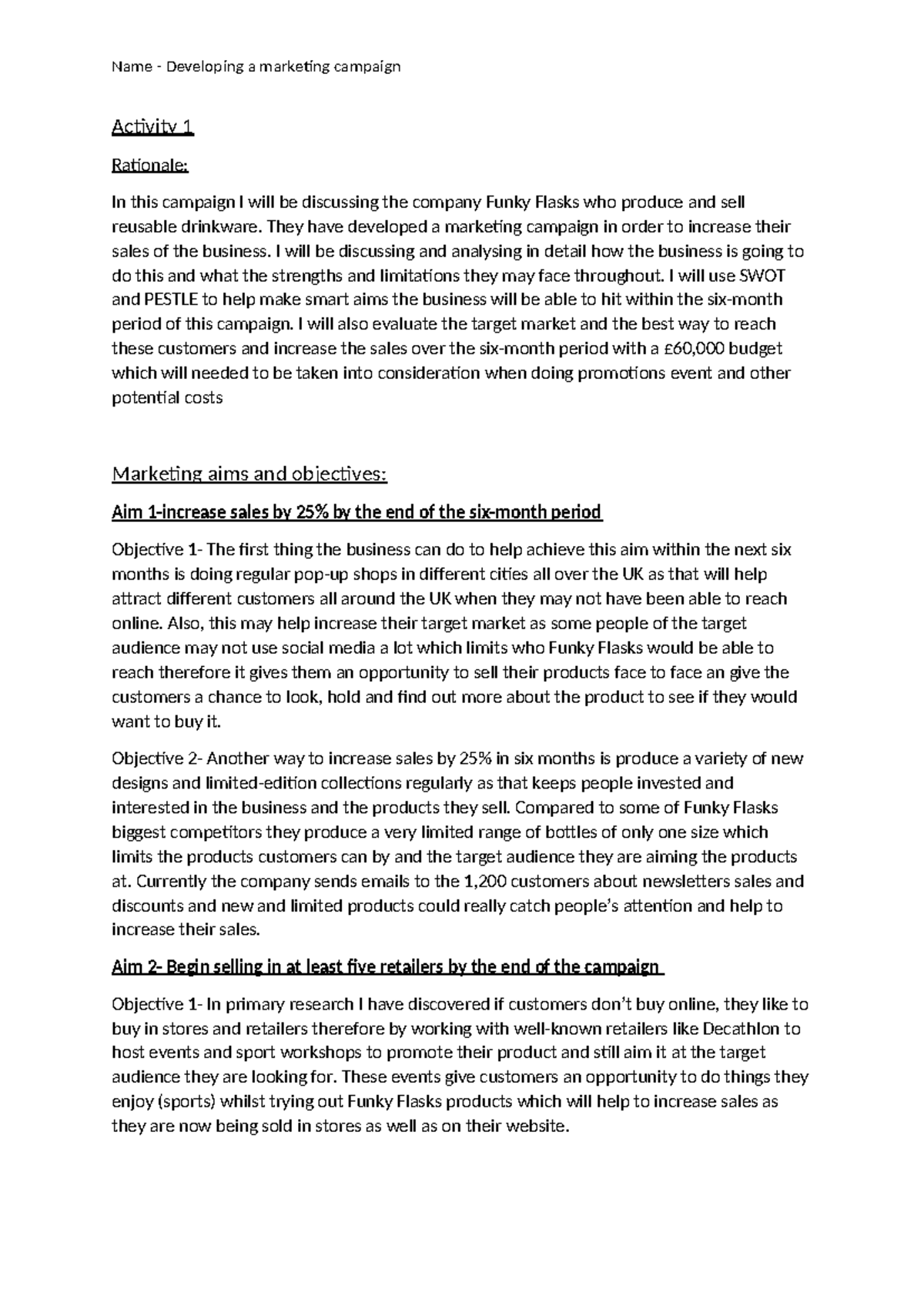 BUS 202: Developing a Marketing Campaign for Funky Flasks - Studocu