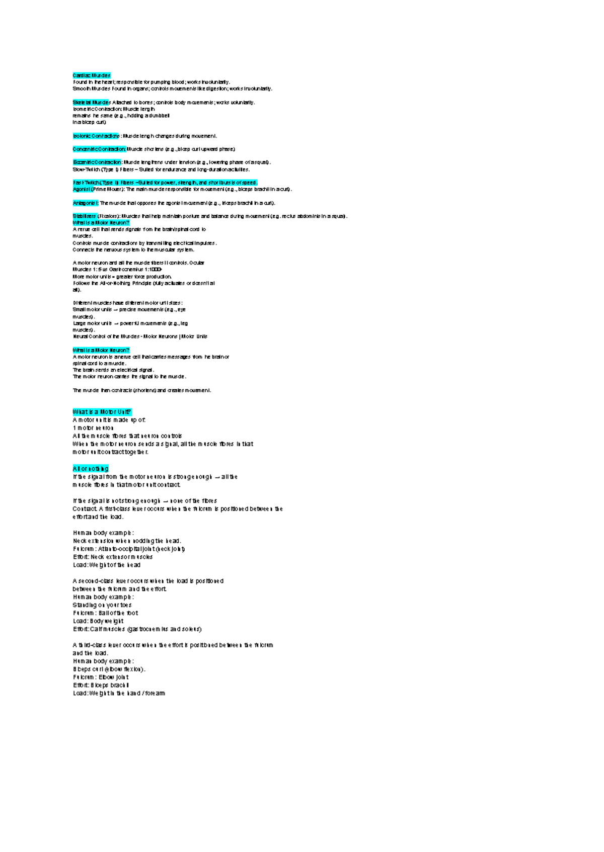 PE 101: Muscle Types, Contractions, and Motor Neuron Functions - Studocu