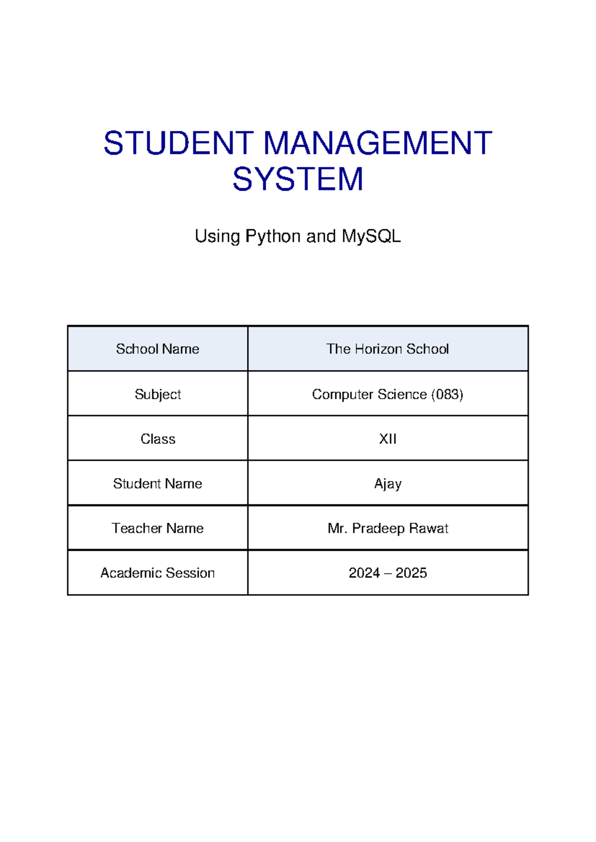 CBSE Class 12 Computer Science Project: Student Management System - Studocu
