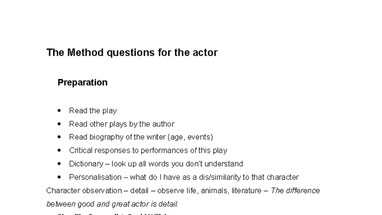 The Method Questions for Actors: A Study on The Removalist (Drama ...