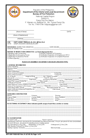 FSED 027 Checklist Places of Assembly Occupancy Rev01 070519 ...