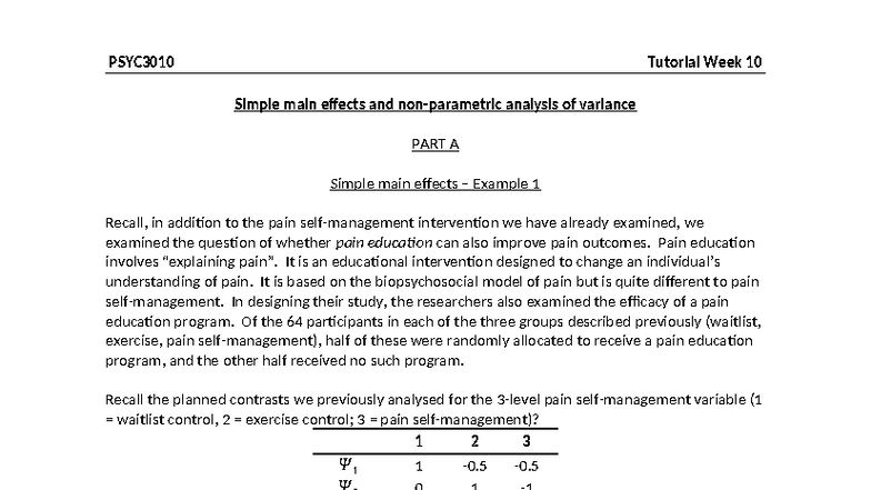 PSYC3010 Tutorial Week 10: Simple Main Effects & ANOVA Analysis - Studocu
