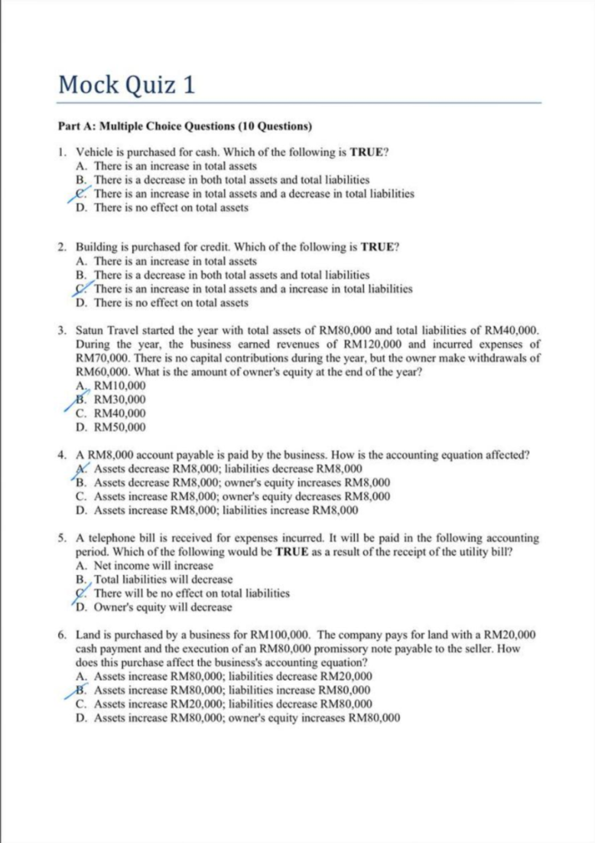 Mock Quiz 1 Part 1: Multiple Choice Questions Answers - Studocu