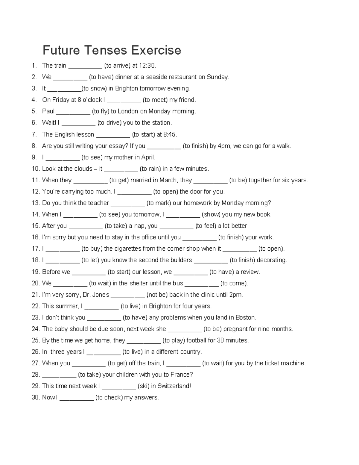 Future Tenses Exercise for English Grammar Practice - Studocu