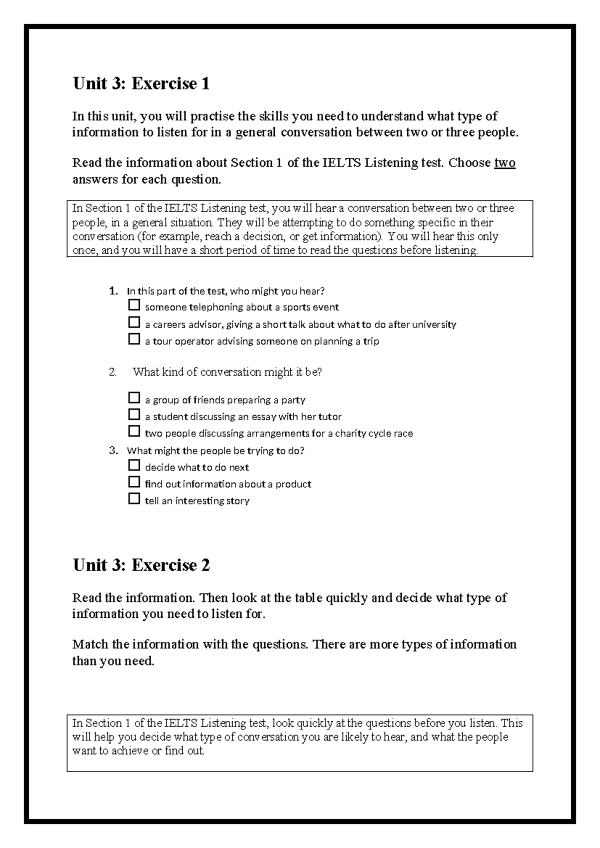 Unit 7 - IELTS Listening Skills: Survival & Environment Exercises - Studocu