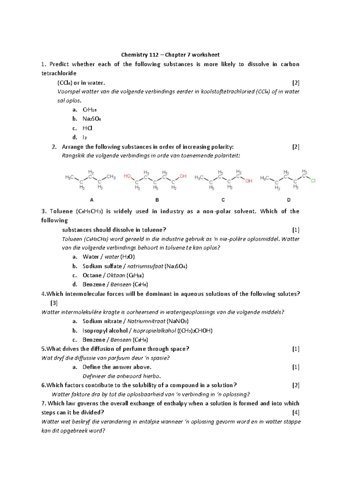 Chemistry 112 – Chapter 7 Worksheet Tutorial - Studocu