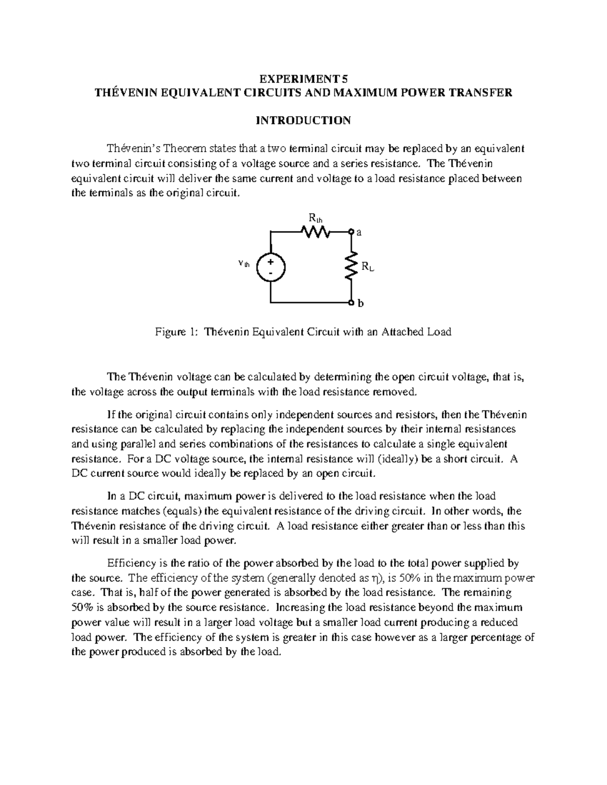 Experiment 5: Thevenin's Theorem & Maximum Power Transfer Analysis ...