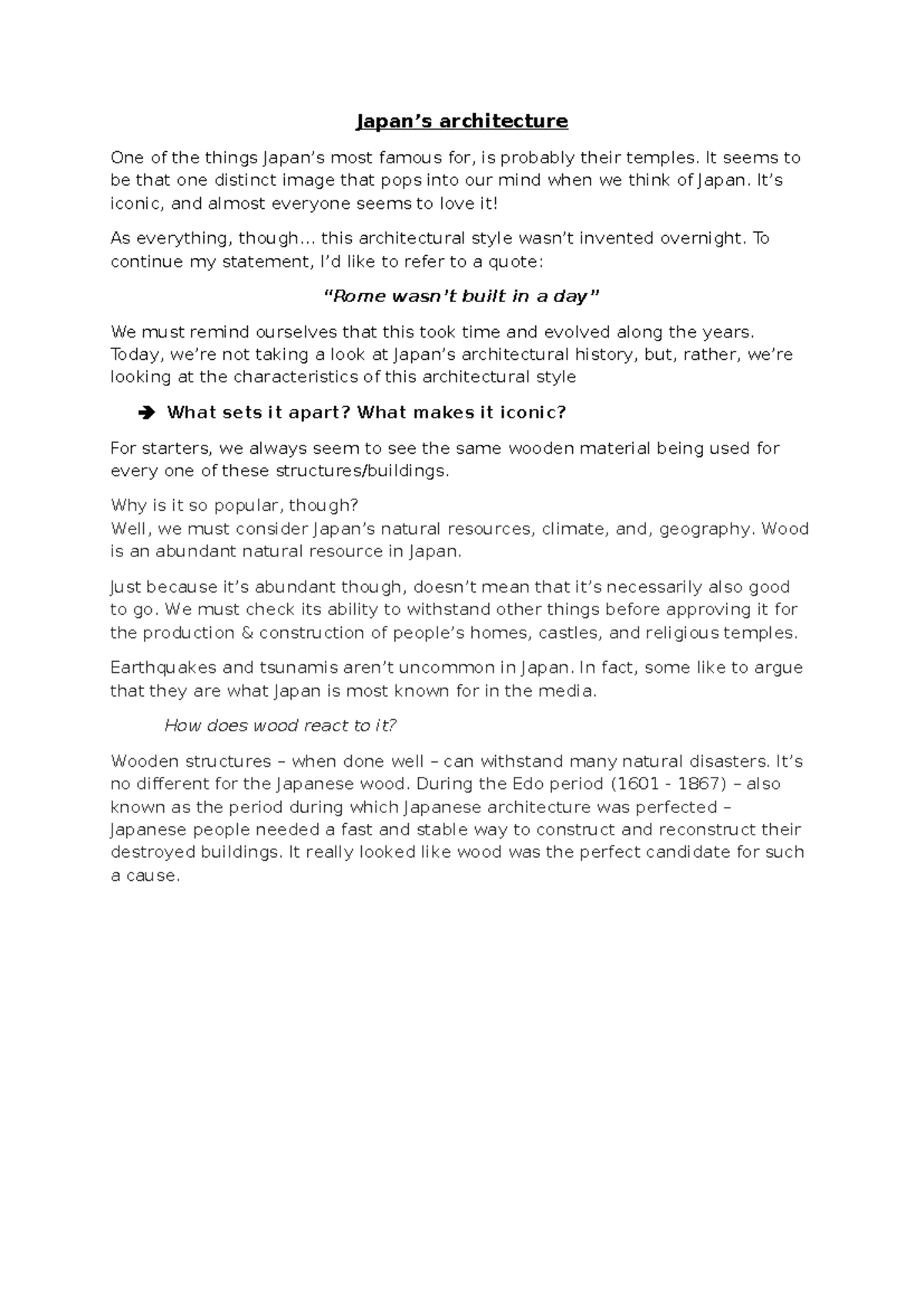 Japanese Architecture: Evolution and Iconic Features - Studocu