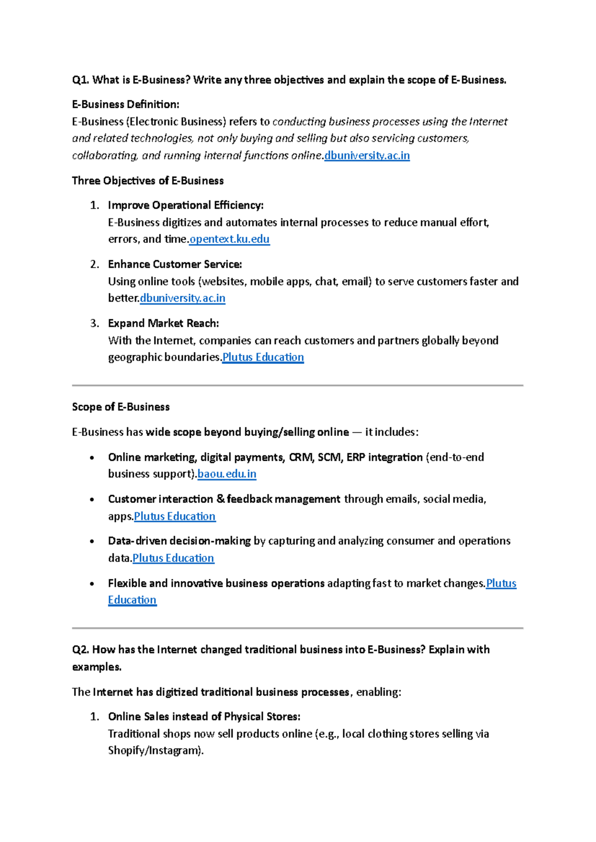 OE 3rd Sem AIDS: Objectives & Scope of Electronic Business - Studocu