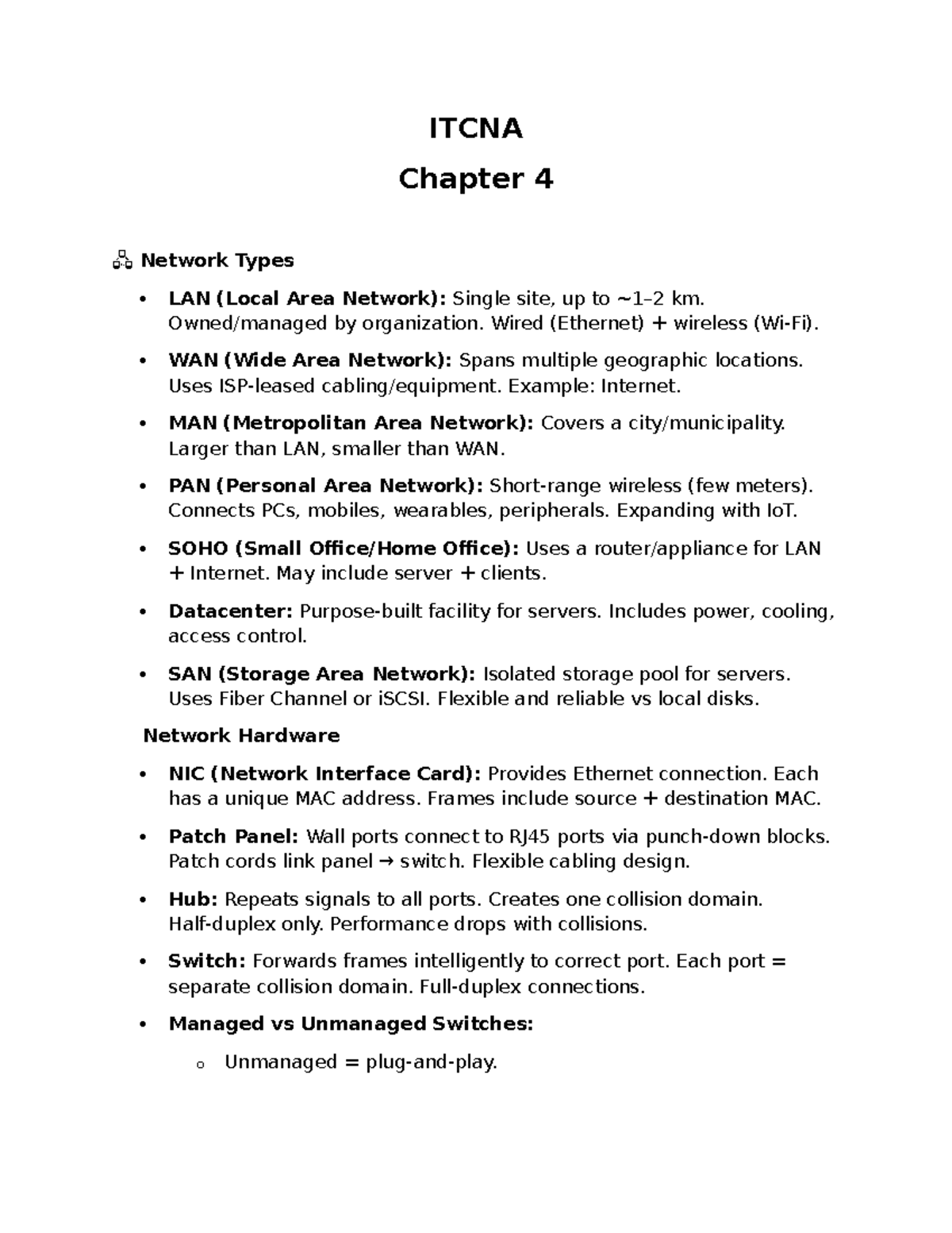 ITCNA Chapter 4: Overview of Network Types and Hardware - Studocu
