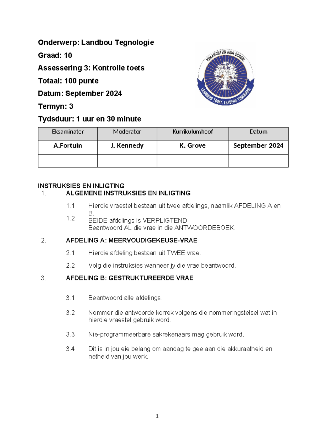 Landbou Tegnologie Gr10 Kwartaal 3 Toets September 2024 - Studocu