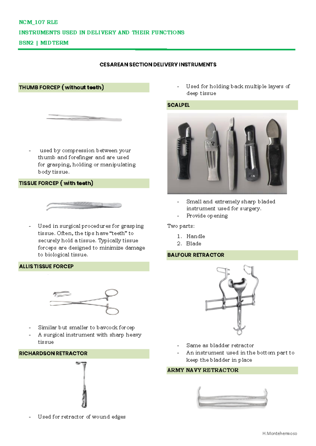 NCM-RLE-Midterm Instruments for Cesarean Section Delivery - Studocu