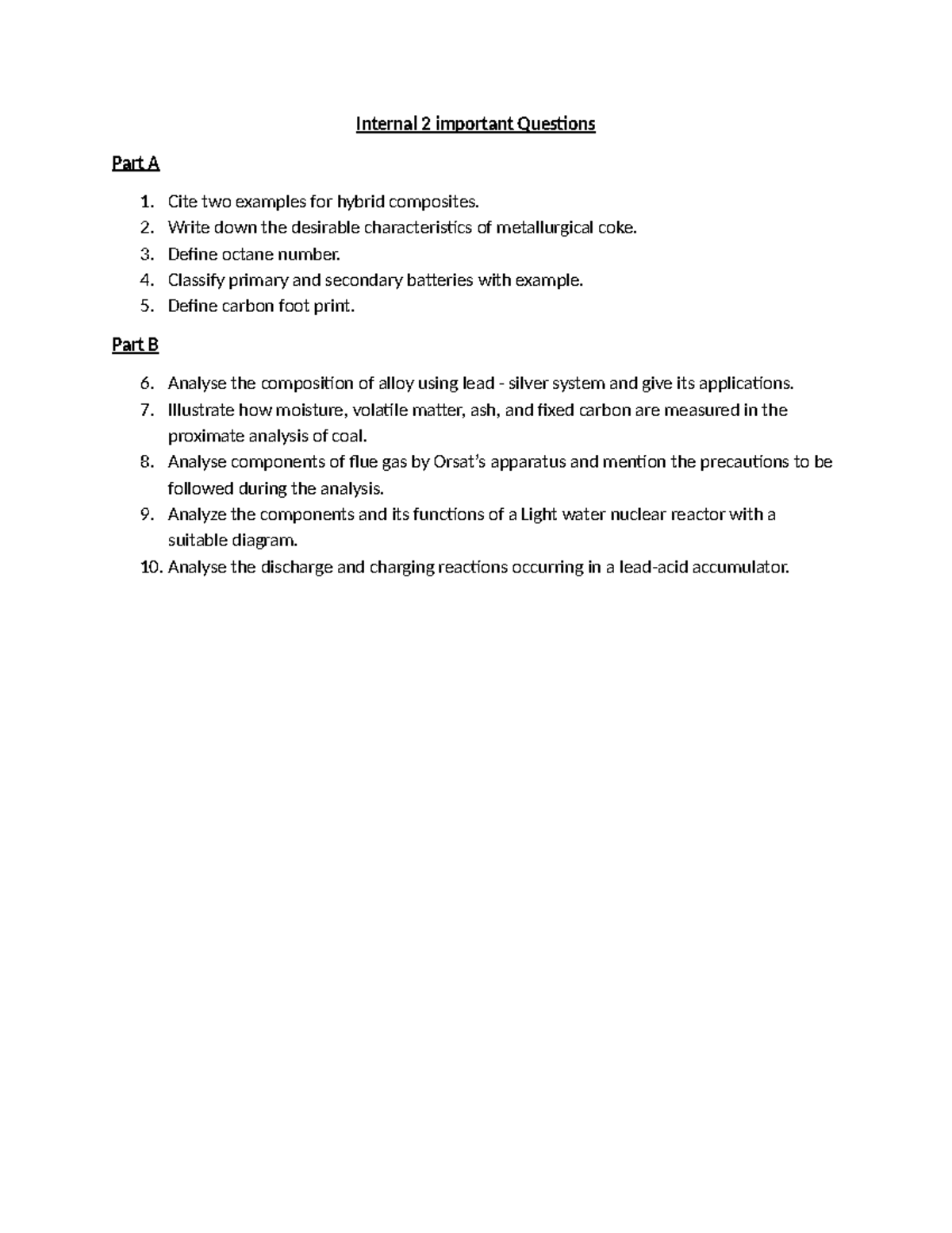 Internal 2 Important Questions: Metallurgy & Energy Systems Analysis ...