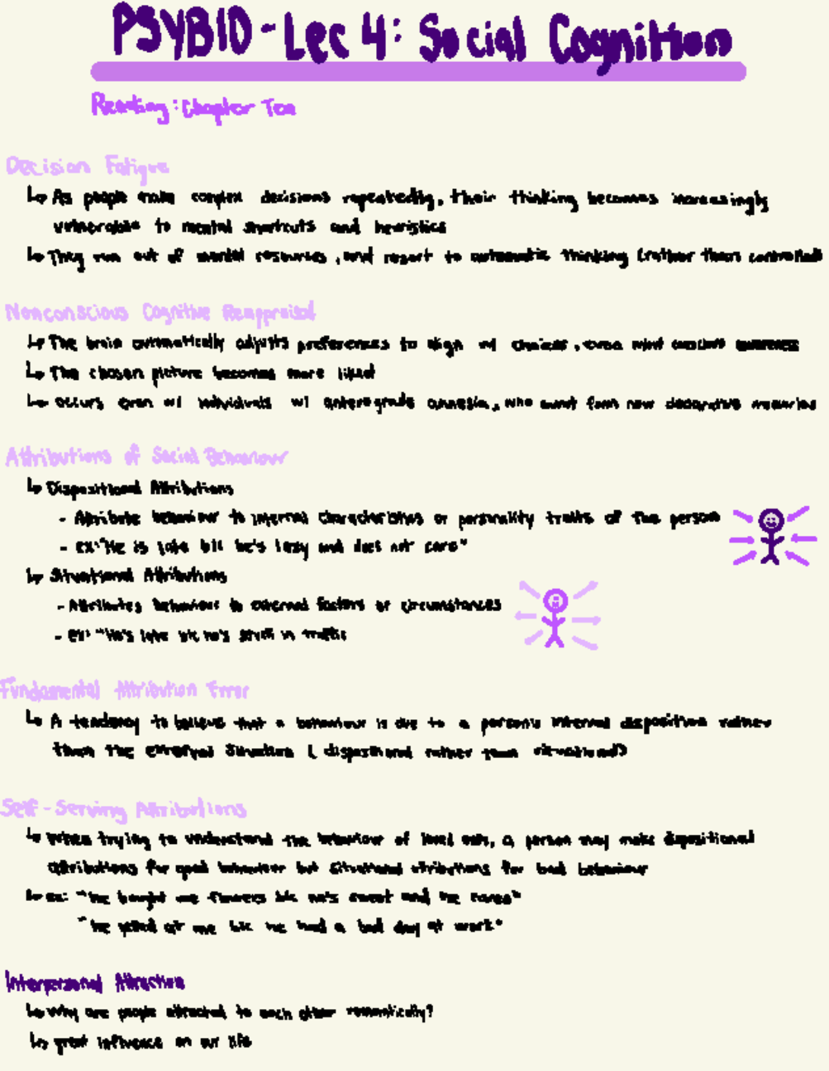Lec 4 Notes - PSYBIO-Le) 4 : Social Cognition Reading : Chapter Ten ...