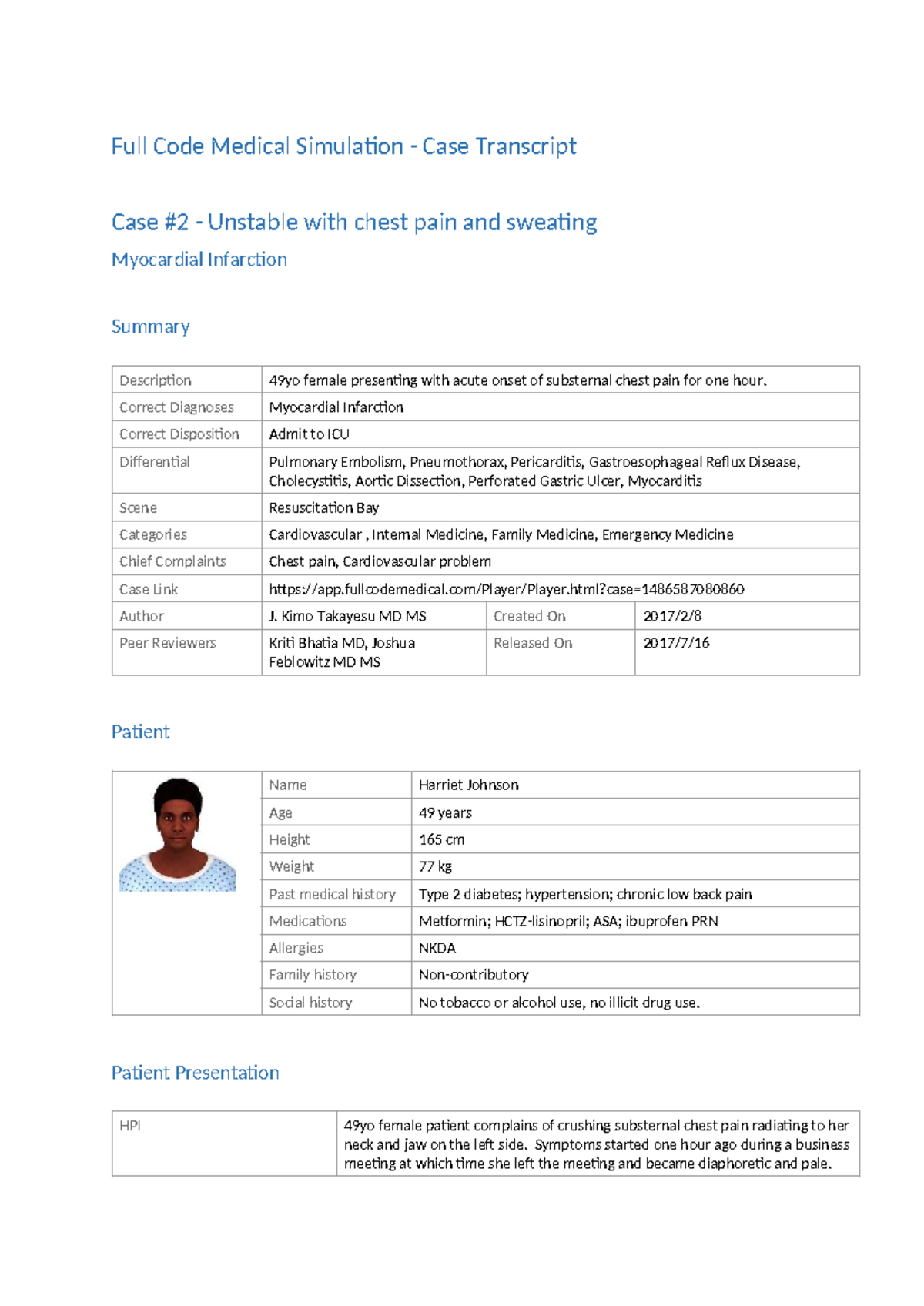 Case Study: Unstable Myocardial Infarction - 02 A1A8 - Studocu