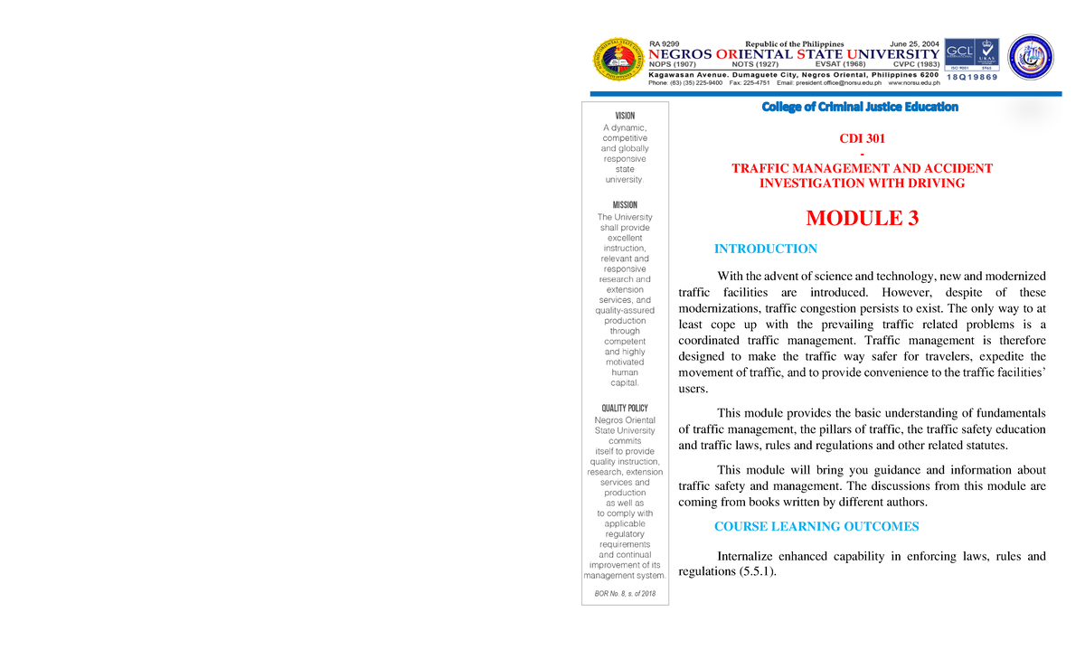 CDI 301 Module 3: Traffic Management & Accident Investigation - Studocu