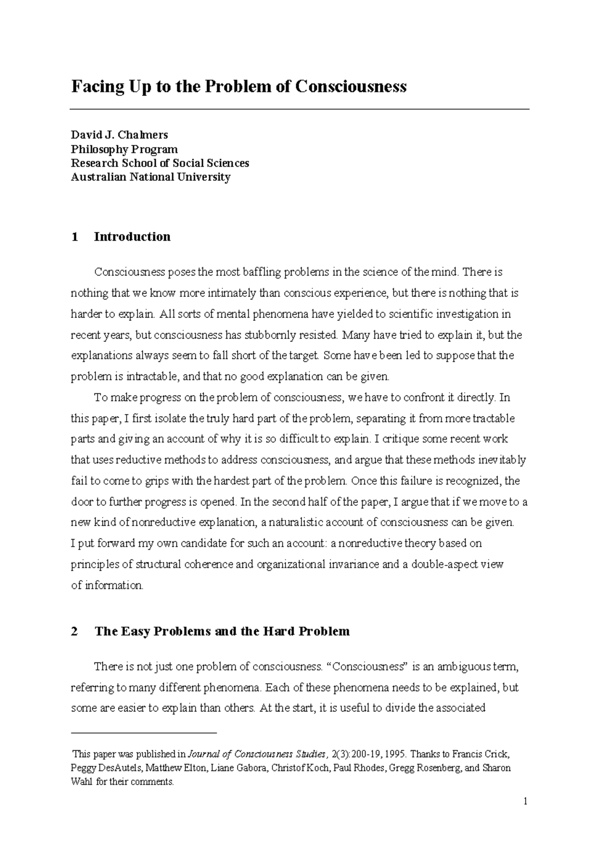 Chalmers - Understanding the Challenge of Consciousness in Philosophy ...