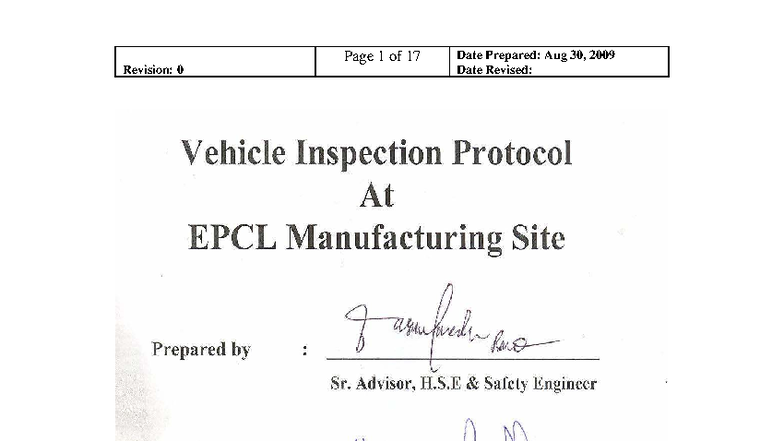 Vehicle Inspection Protocol for Heavy Vehicles (EPCL) - Studocu