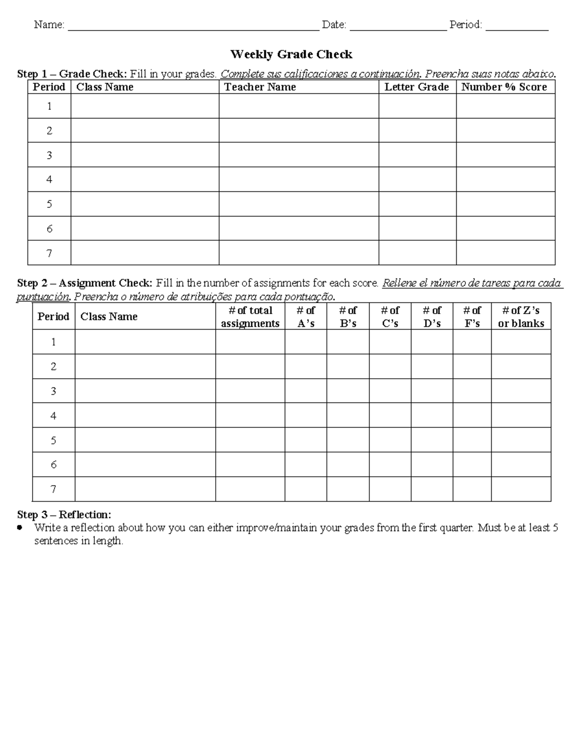 Weekly Grade Check Report - Qtr End Evaluation and Reflection - Studocu