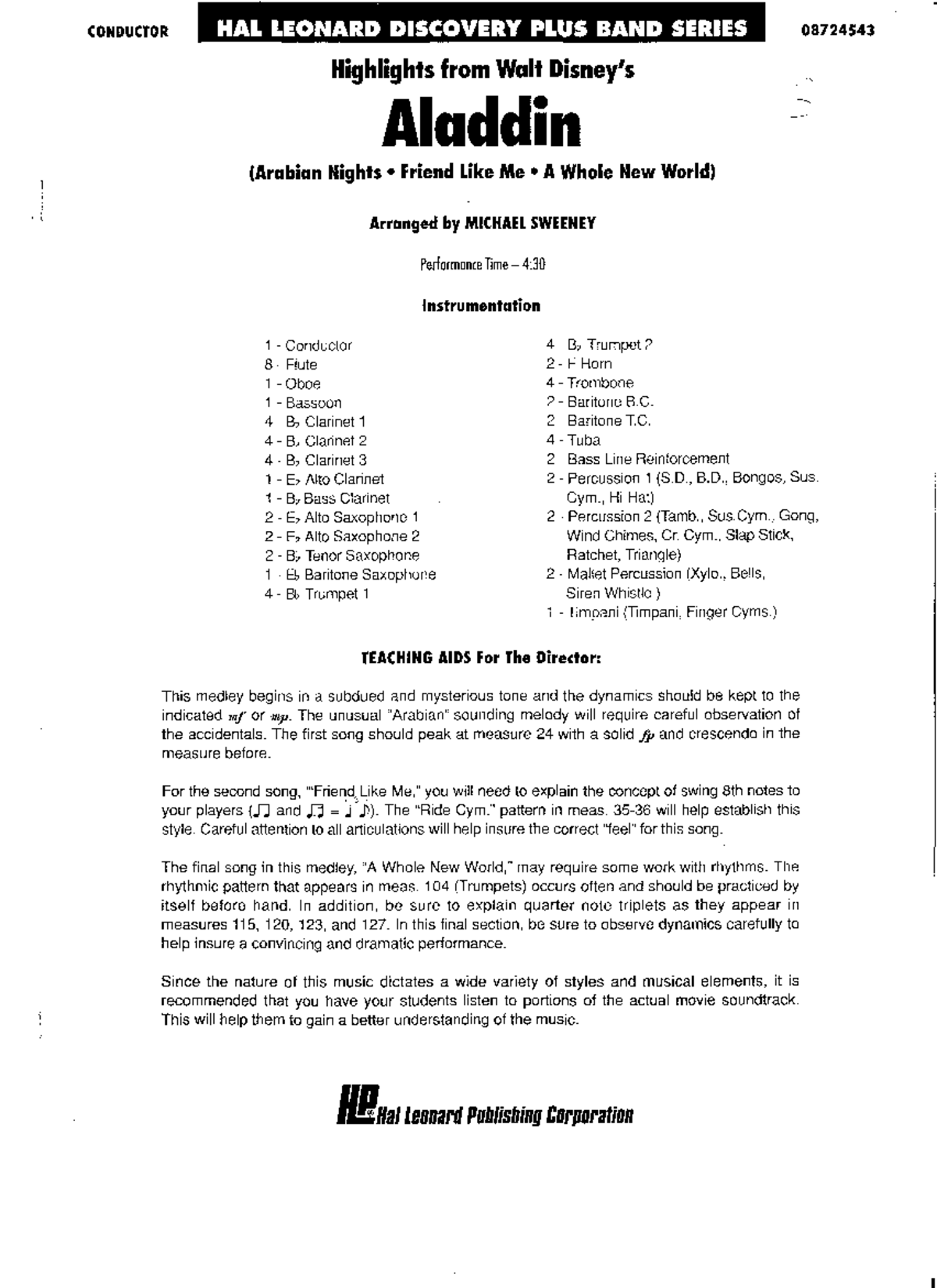 Highlights from Aladdin for Band (Course Code: 08724543) - Studocu