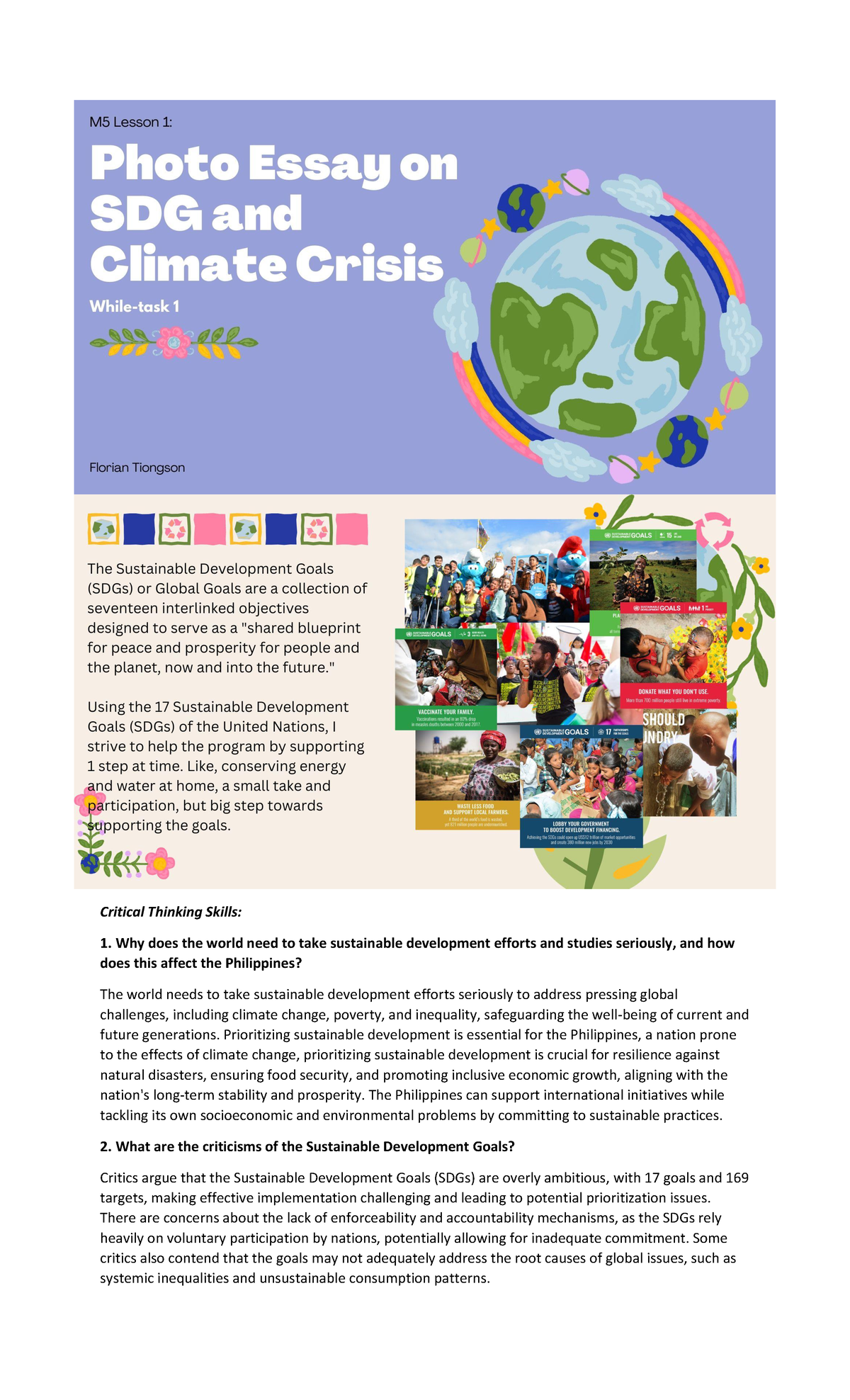 M5 Lesson 1: Critical Thinking on Sustainable Development Issues - Studocu