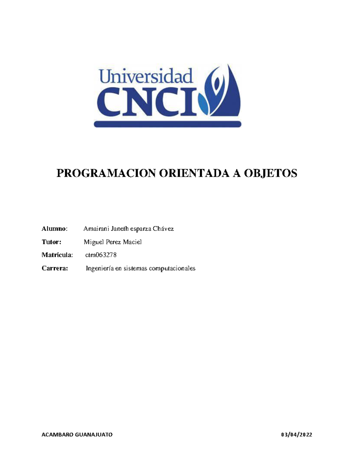 Programacion orientada a objetos 3 proyecto modular 2 - PROGRAMACION ORIENTADA A OBJETOS Alumno ...