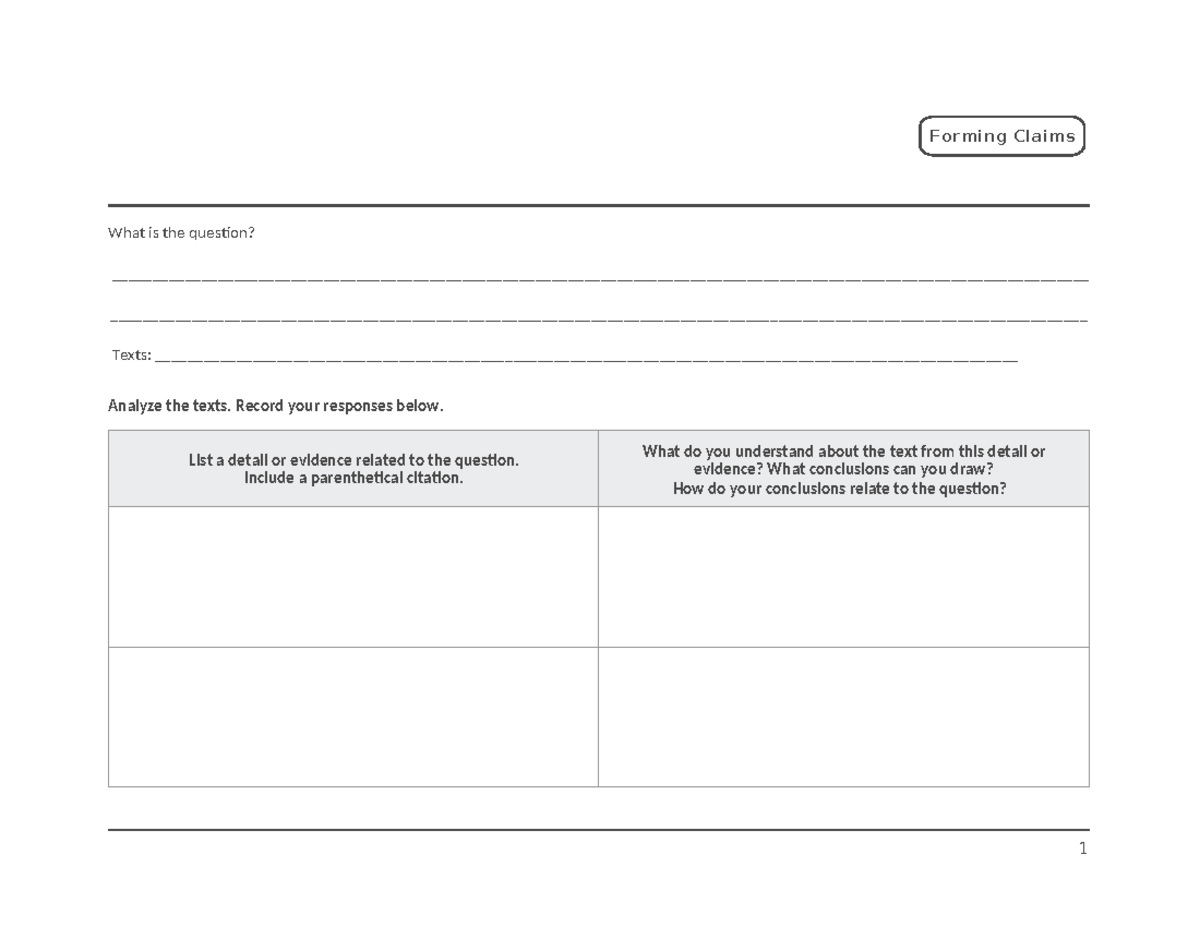 Forming Claims Tool: Analyzing Texts and Drawing Conclusions - Studocu