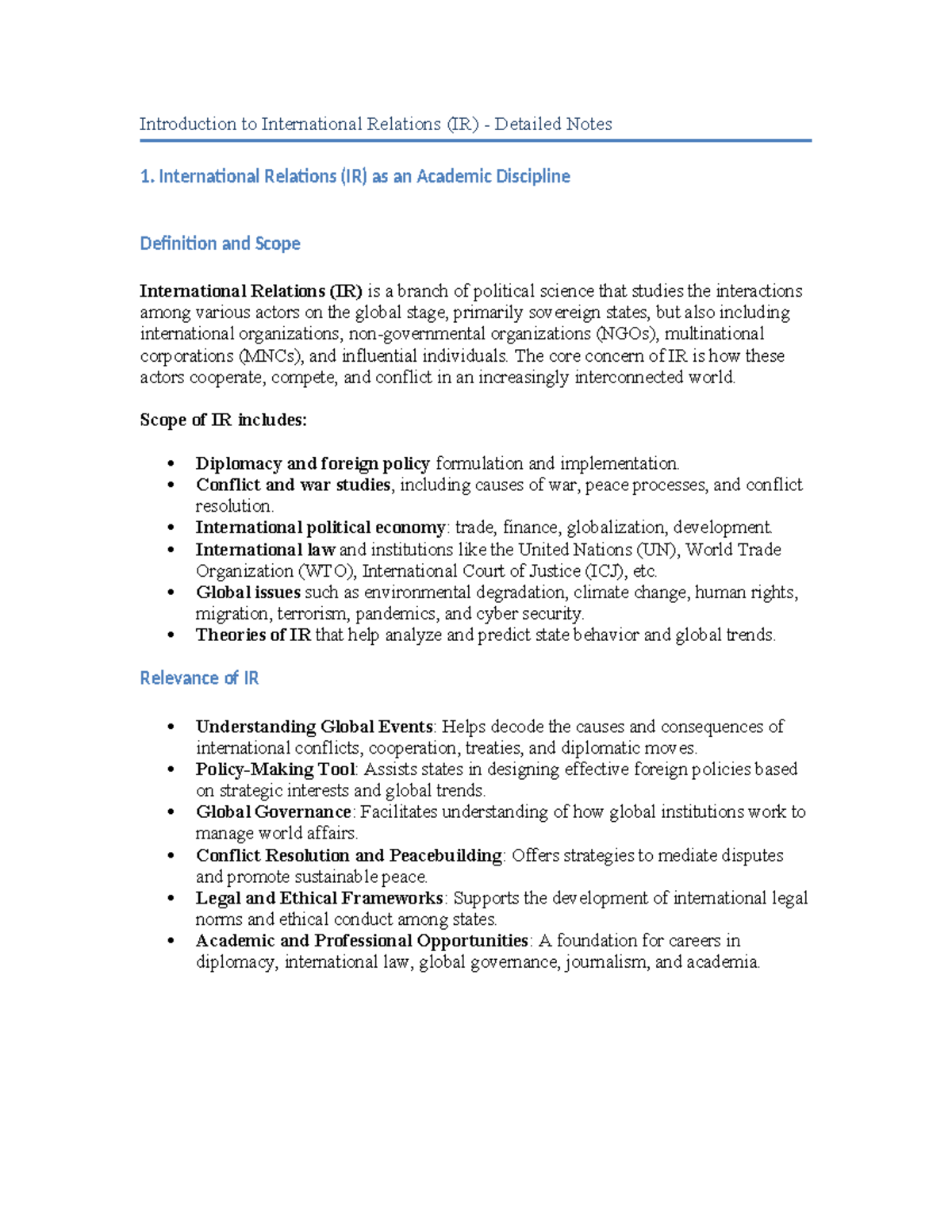 IR 101: Comprehensive Notes on International Relations Concepts and ...
