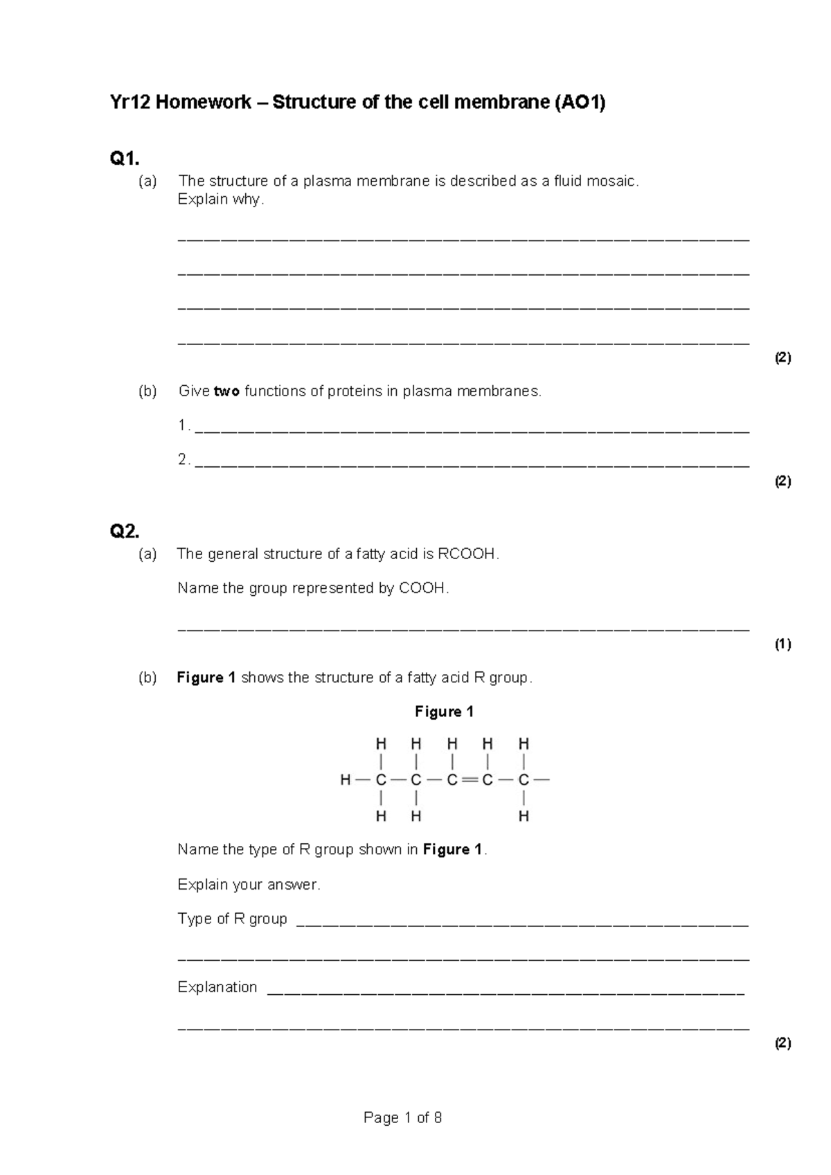 Yr12 Final Exam: Structure of the Cell Membrane (AO1) - Studocu