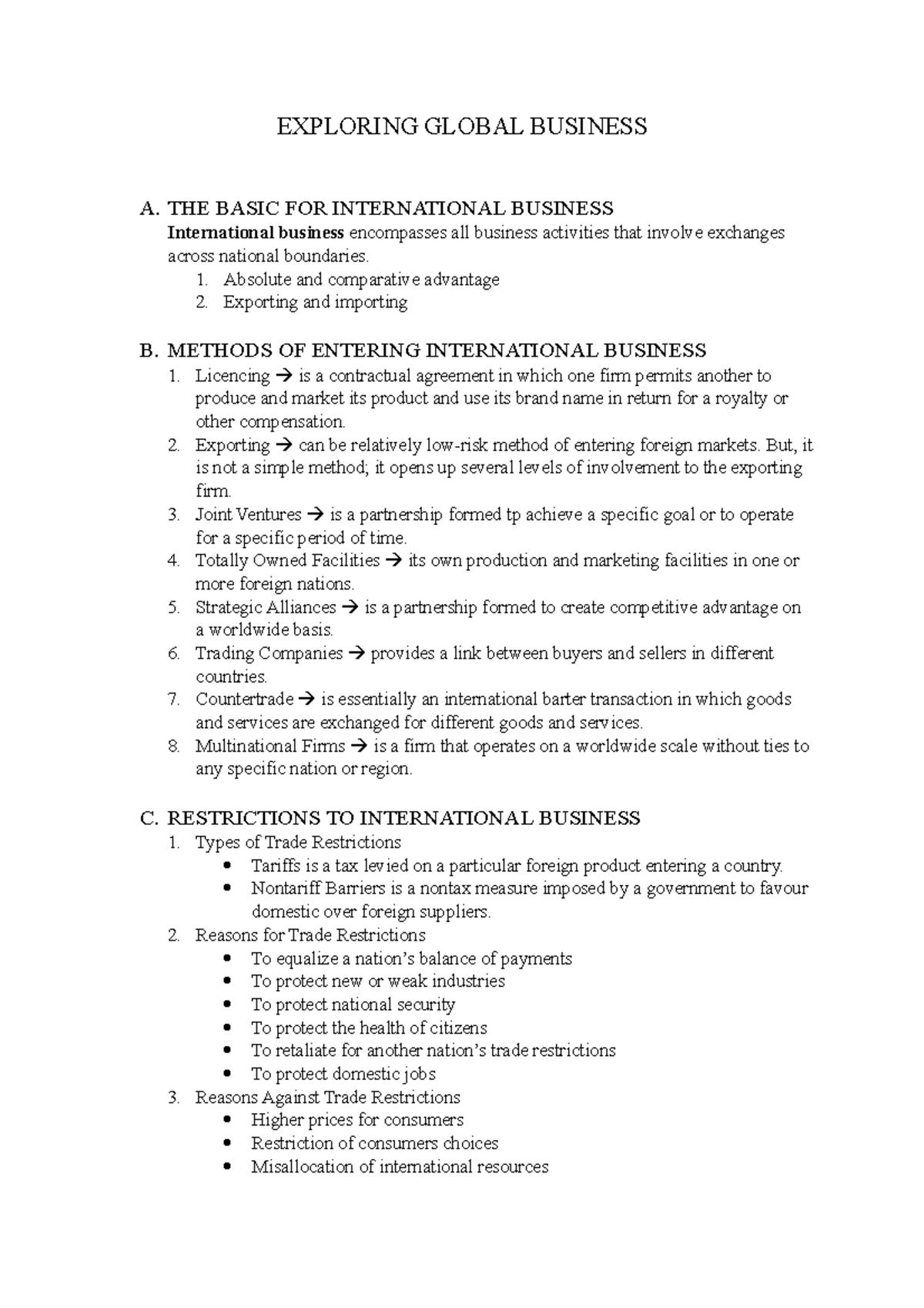 International Business Overview: The Global Market Landscape - Studocu