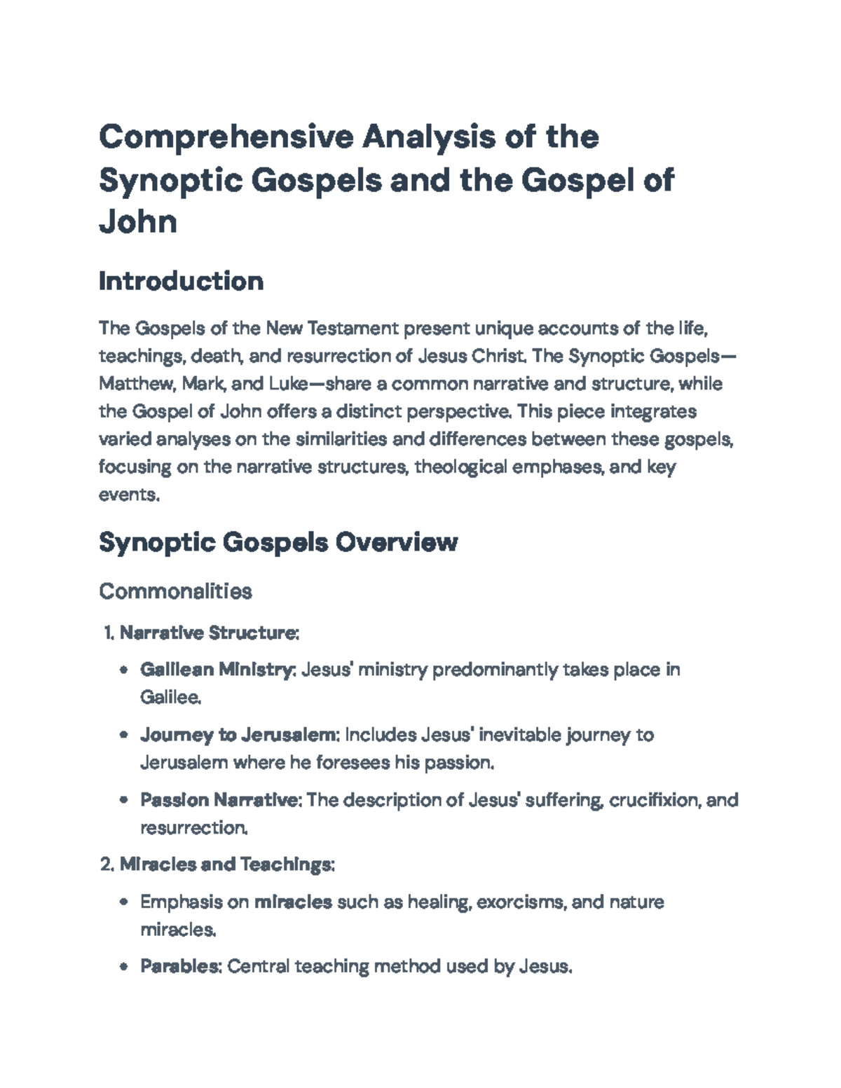 Comparative Analysis of Synoptic Gospels and John's Gospel ...
