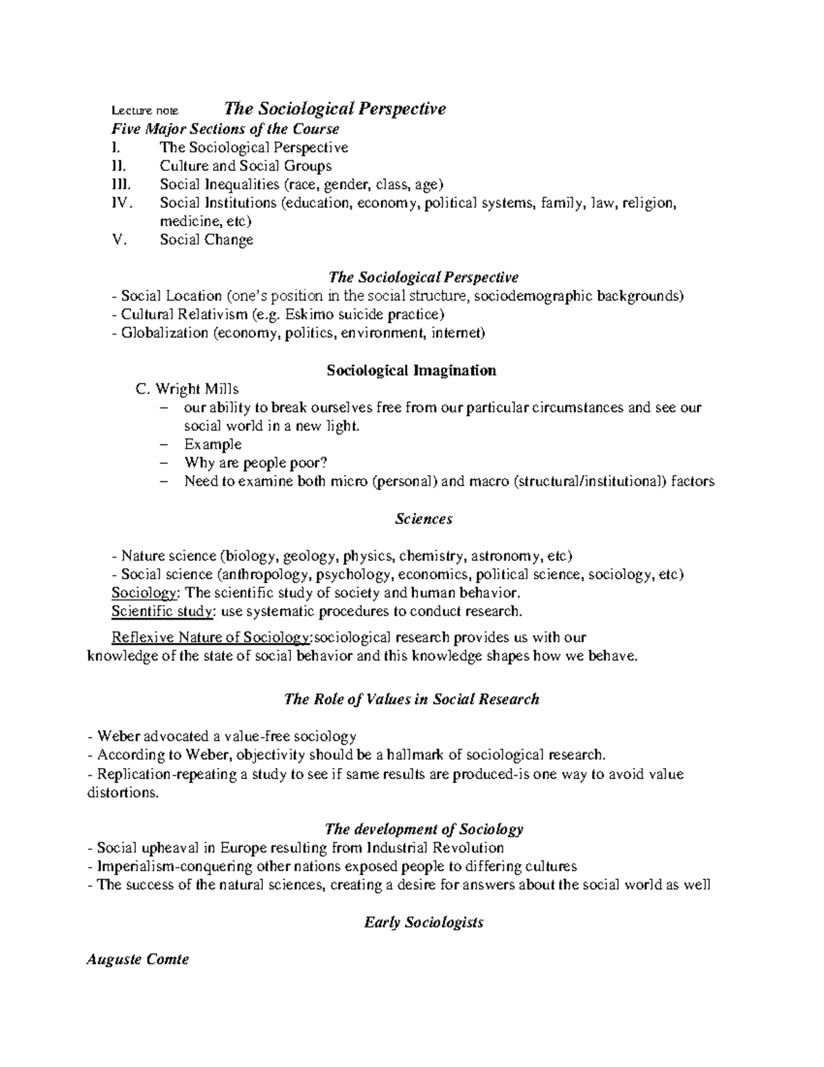 Sociological Perspectives: Lecture Notes on Theories & Concepts - Studocu