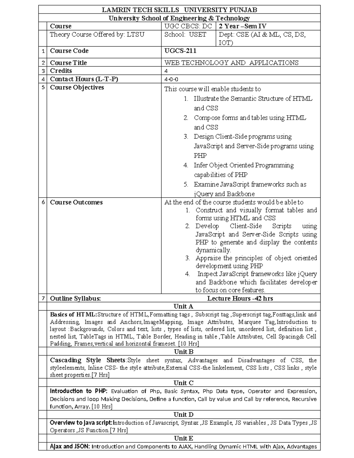 Web Technology and Applications Syllabus - UGC CBCS: DC 2 Year IV - Studocu