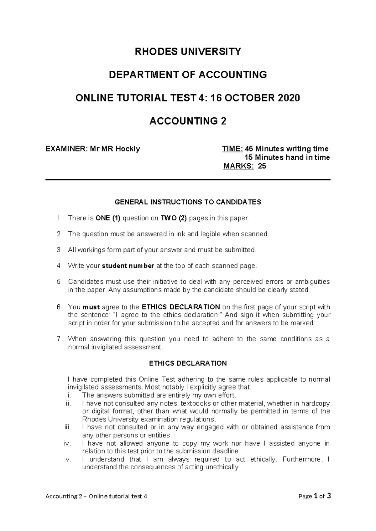 Online Tutorial test 4 2020 - RHODES UNIVERSITY DEPARTMENT OF ...