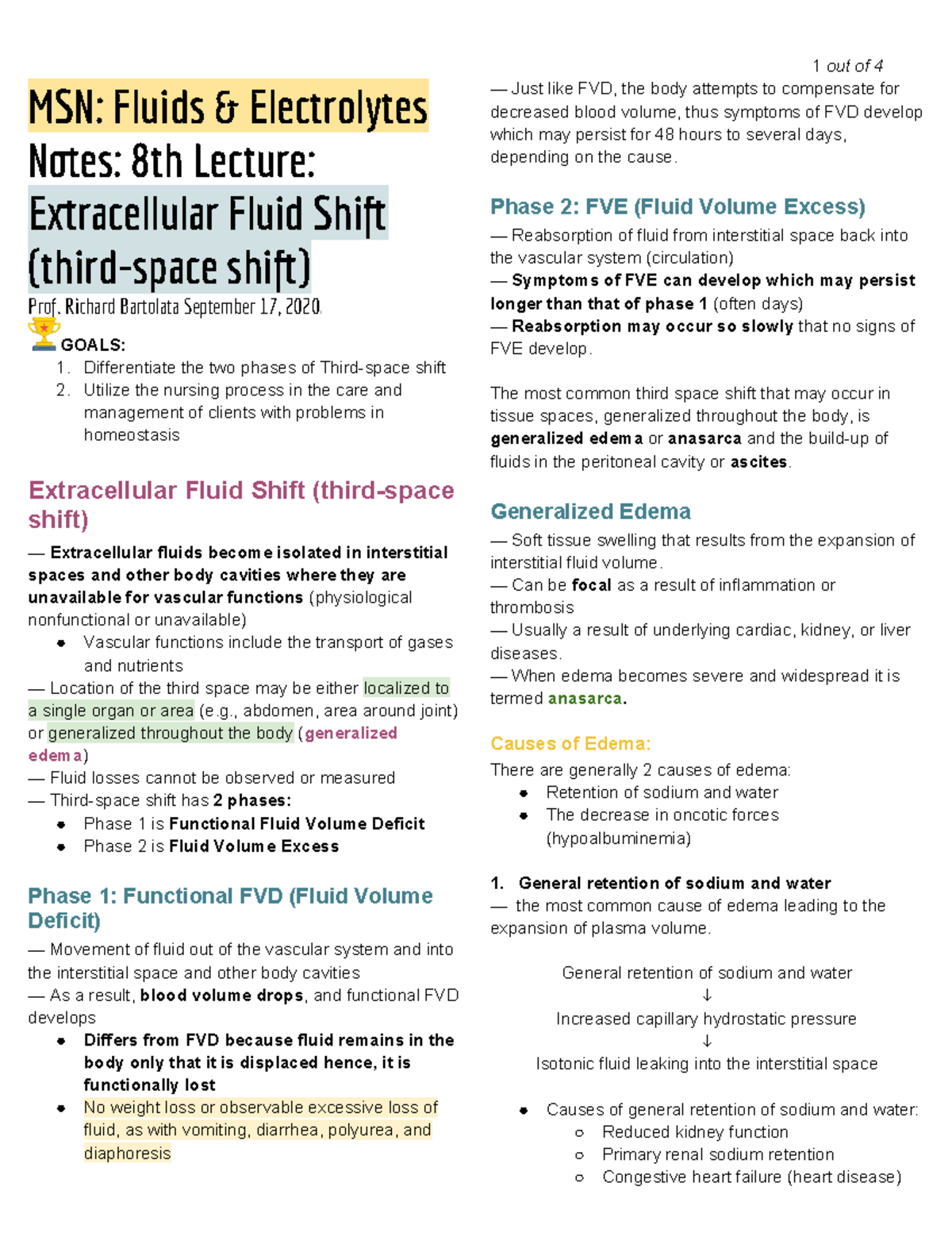 MSN-FE-Notes-8-Extracellular-Fluid-Shift-Third-Space-Mgmt - Studocu