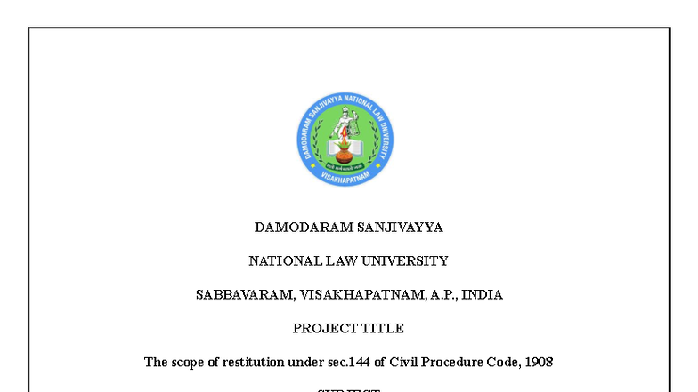 CPC Project: The Scope of Restitution Under Sec. 144 of CPC - Studocu