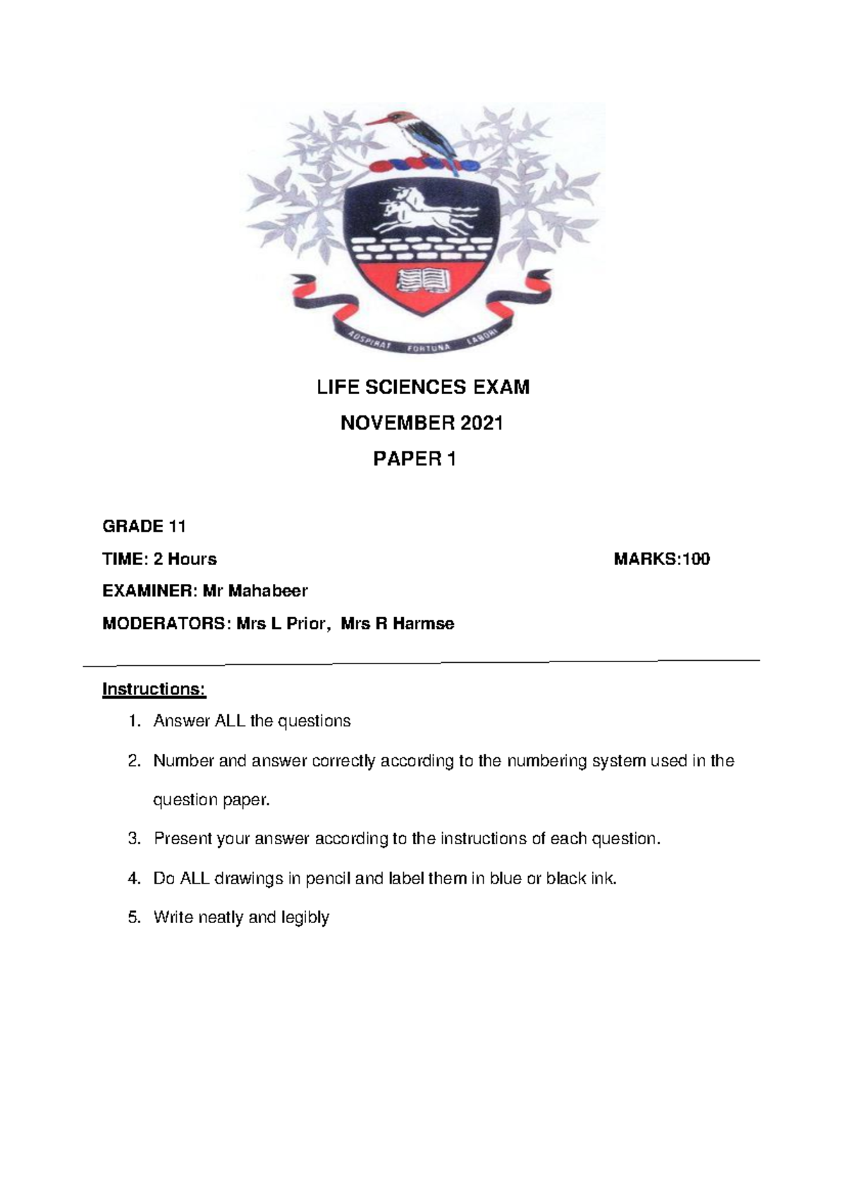 Life Sciences Gr 11 P1 Exam November 2021 - Detailed Answers and ...