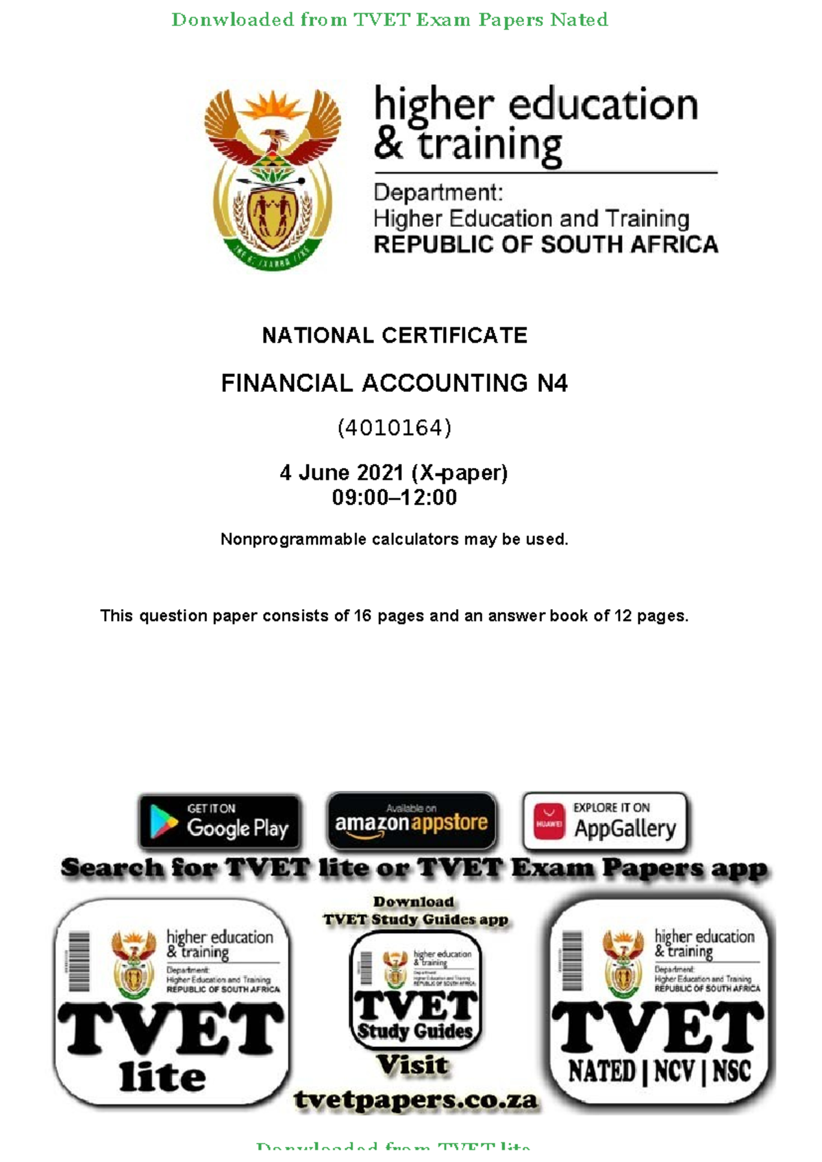 N550 - Financial Accounting N4 Final Exam Paper June 2021 - Studocu