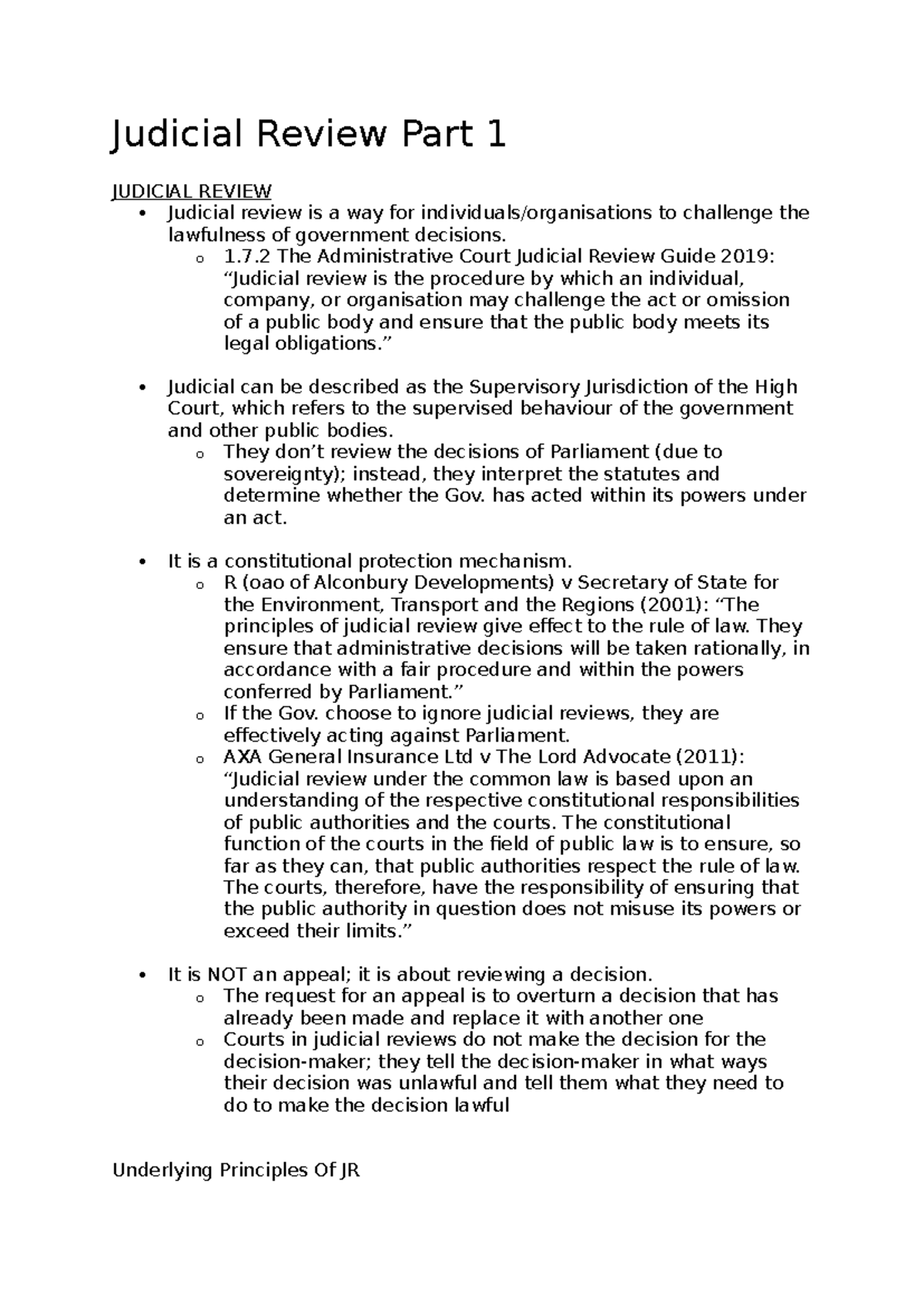 Judicial Review Exam Notes: Lecture 1, 2 & 3 (JUDICIAL REVIEW) - Studocu