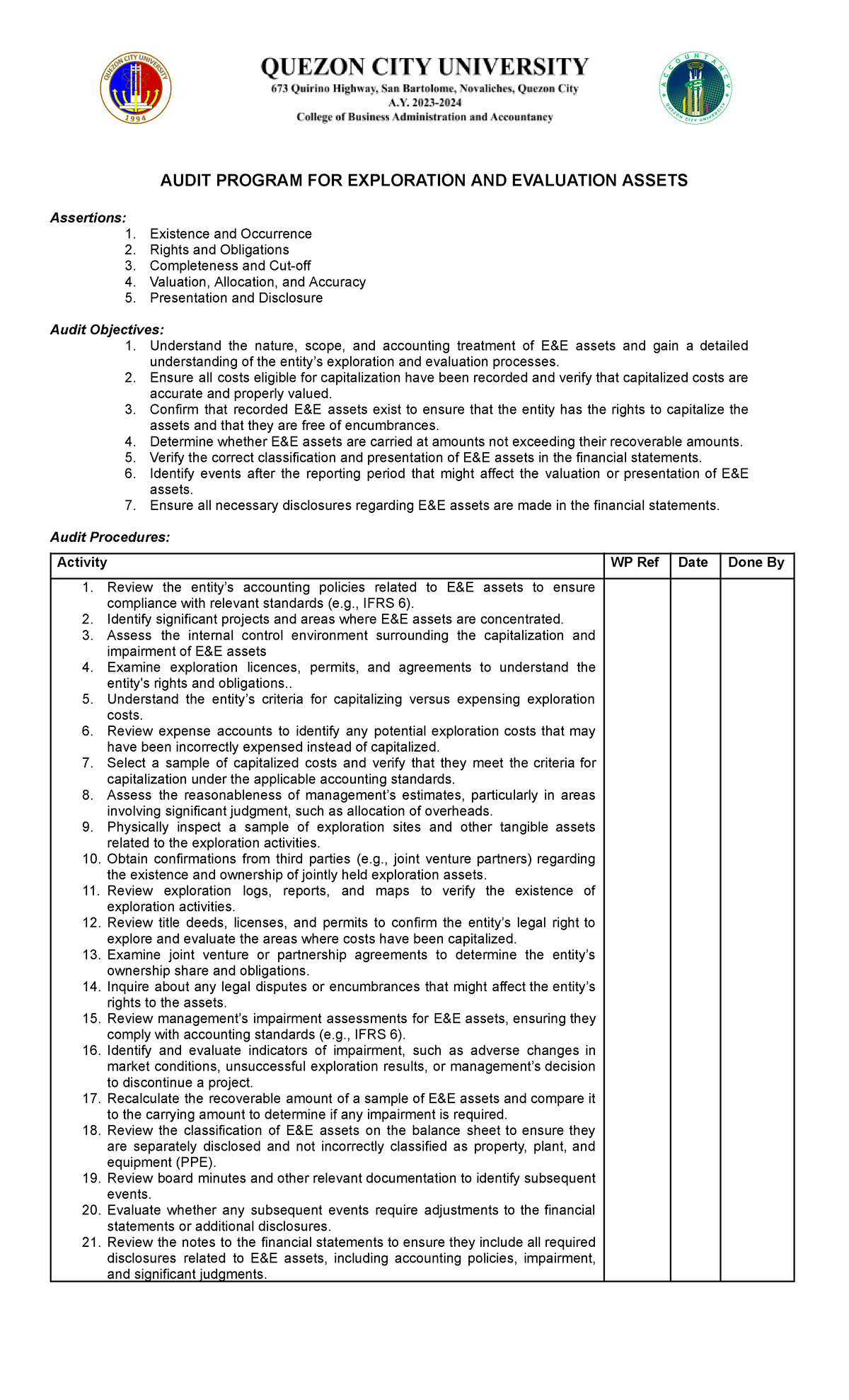 Audit Program PDF Format 1 - AUDIT PROGRAM FOR EXPLORATION AND ...