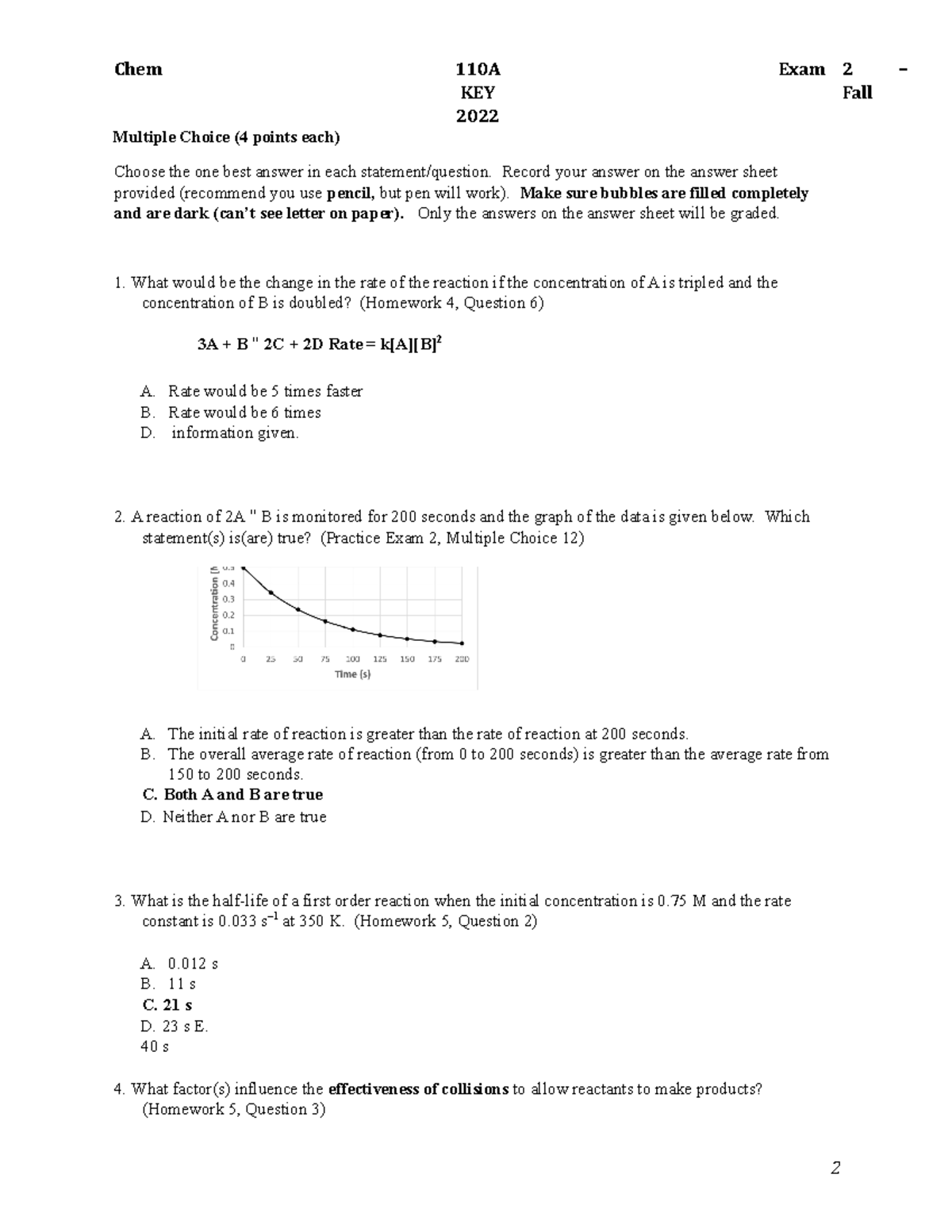 Exam 2 - 110 - Fall 2022 Answer Key and Review Guide - Studocu