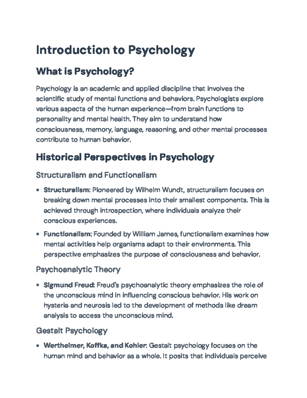 Introduction to Psychology - Key Concepts and Theoretical Perspectives ...