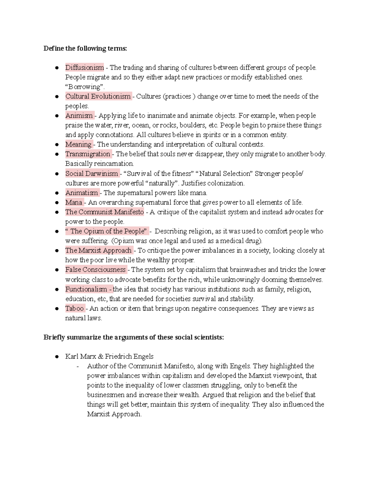 Cultural Concepts Study Guide: Key Terms & Theories in Anthro 101 - Studocu
