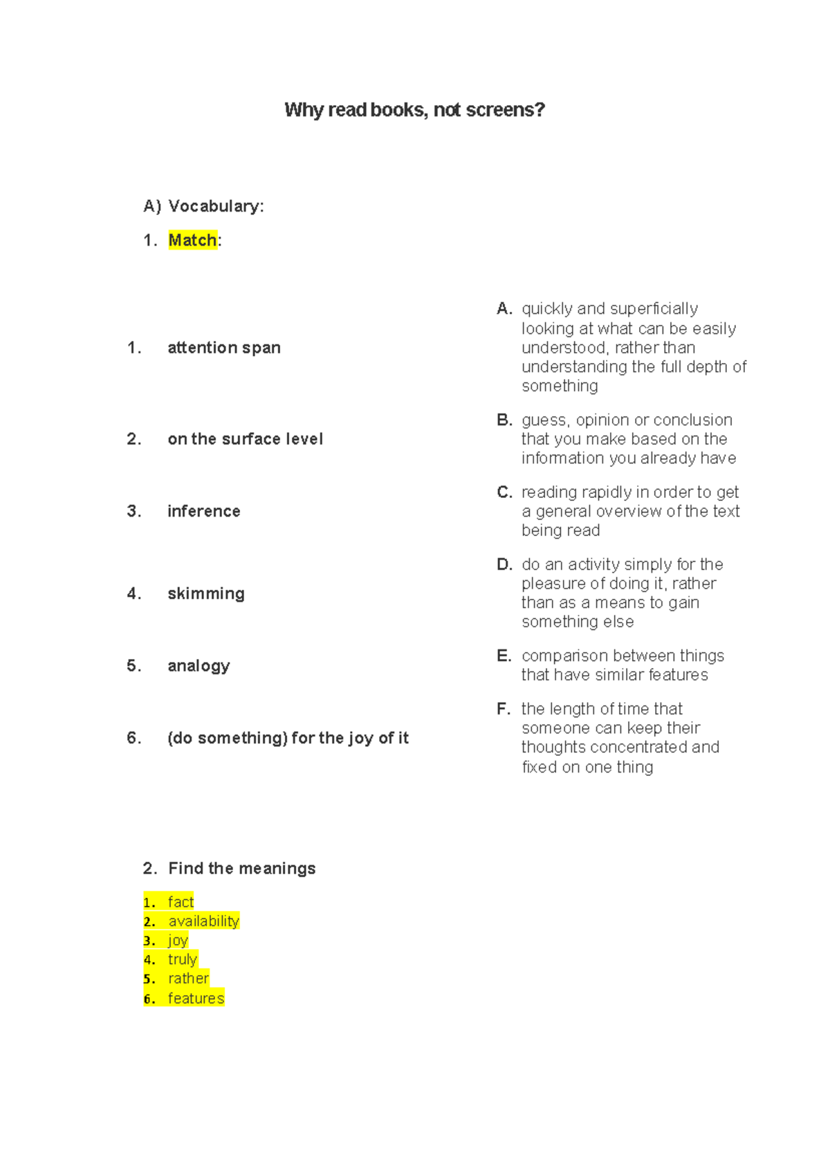 Why Read Books vs. Screens: Vocabulary & Insights - 17 INGLES - Studocu