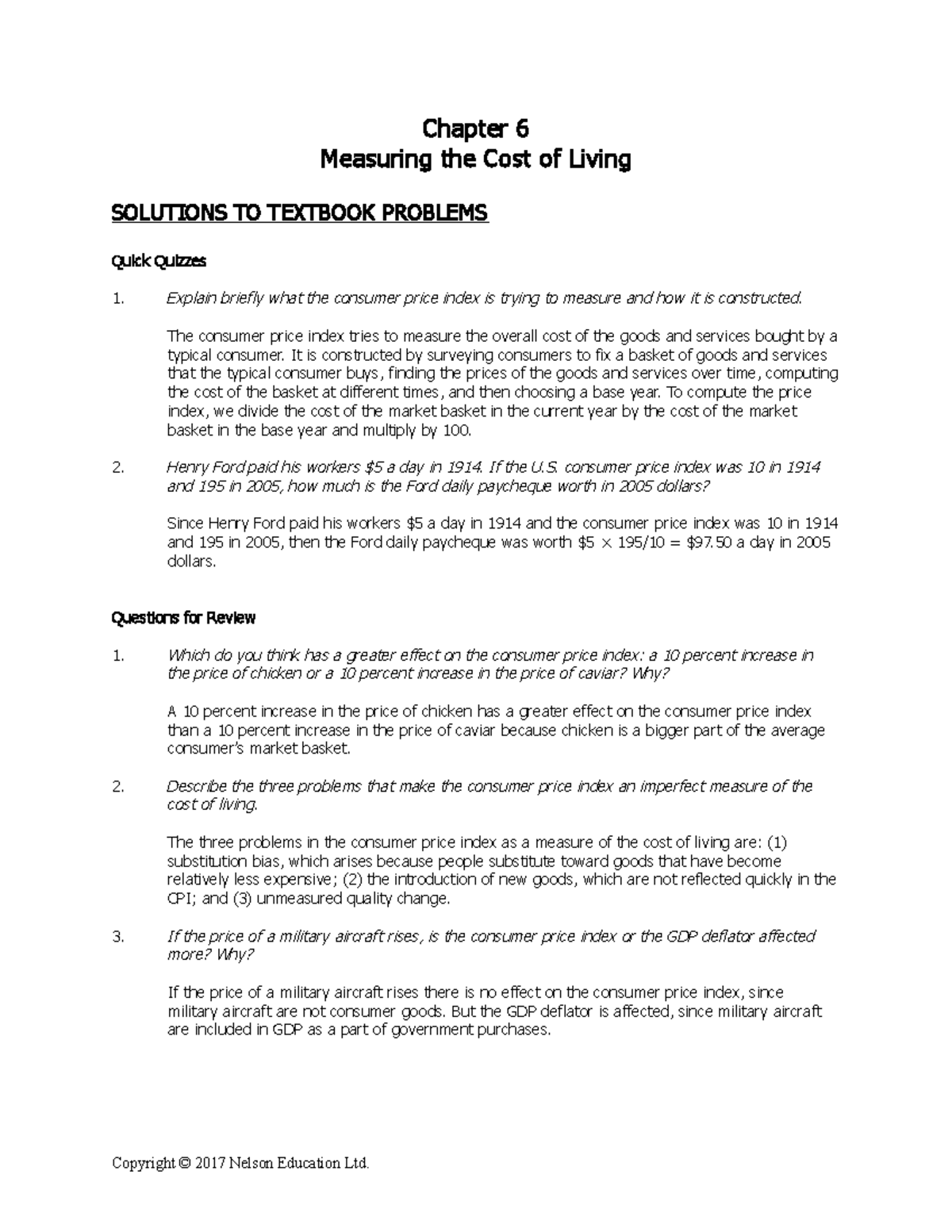 Ch6 solutions - Chapter 6 Measuring the Cost of Living SOLUTIONS TO ...