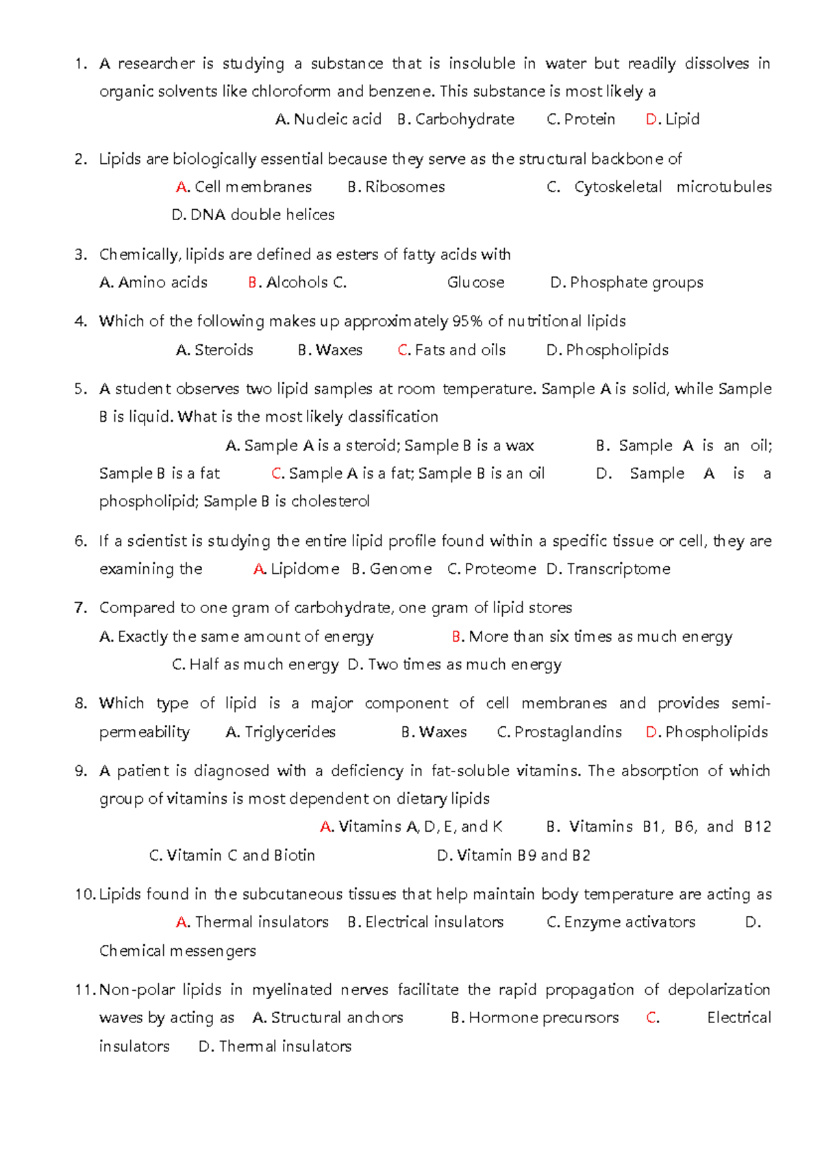 BCH 211 Final Exam: Edited Nursing MCQ on Lipids and Metabolism - Studocu