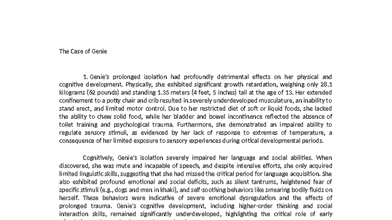 The Case of Genie: Insights on Isolation and Neurodevelopment - Lecture ...