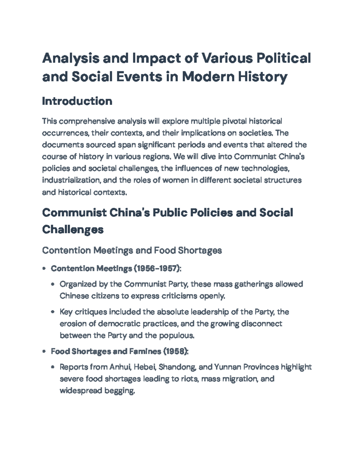 Analysis of Political and Social Changes in Modern History (HIST 101 ...
